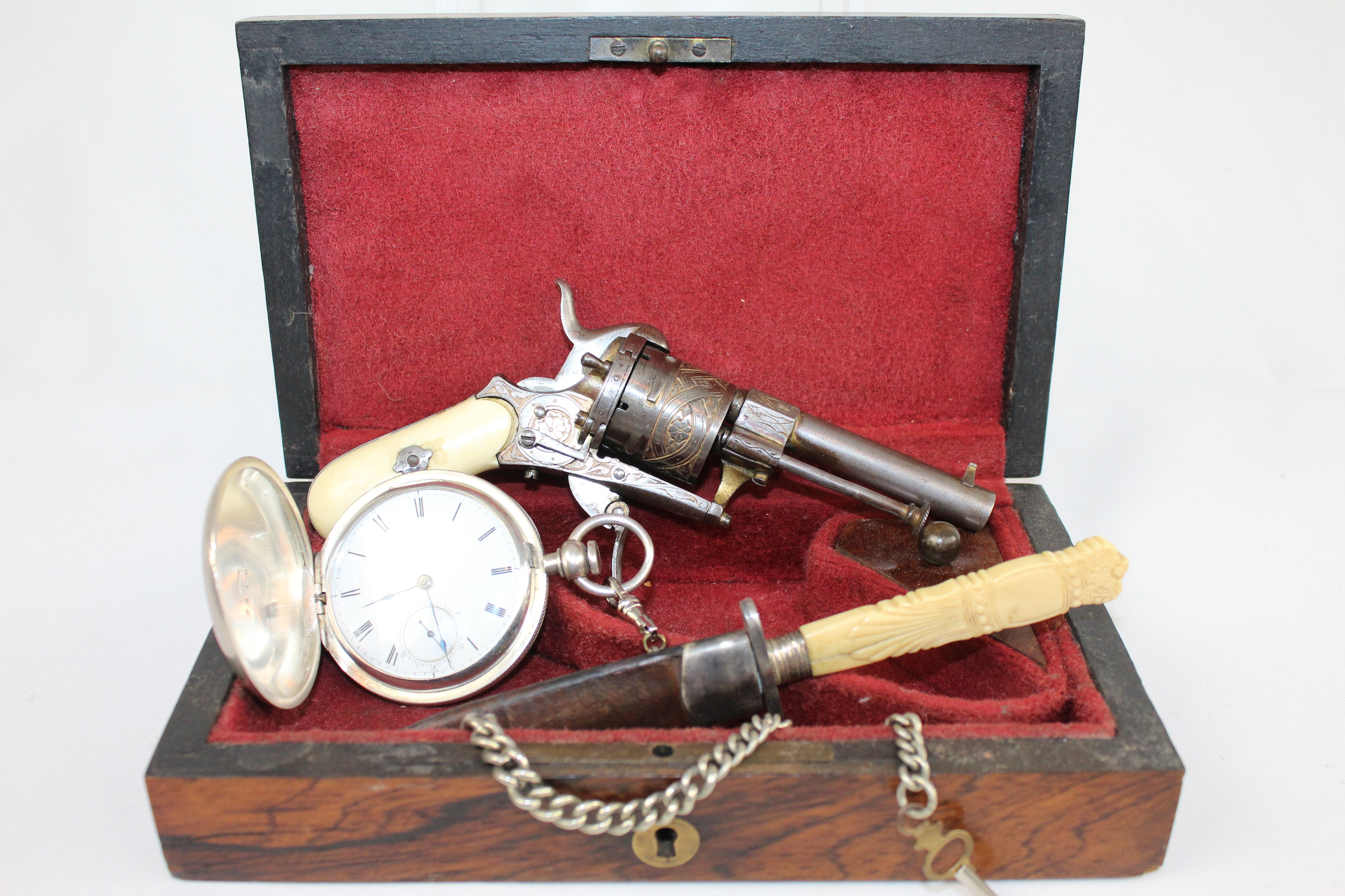 Cased Dagger Revolver American Watch Co. Pocket Watch Ivory Antique ...