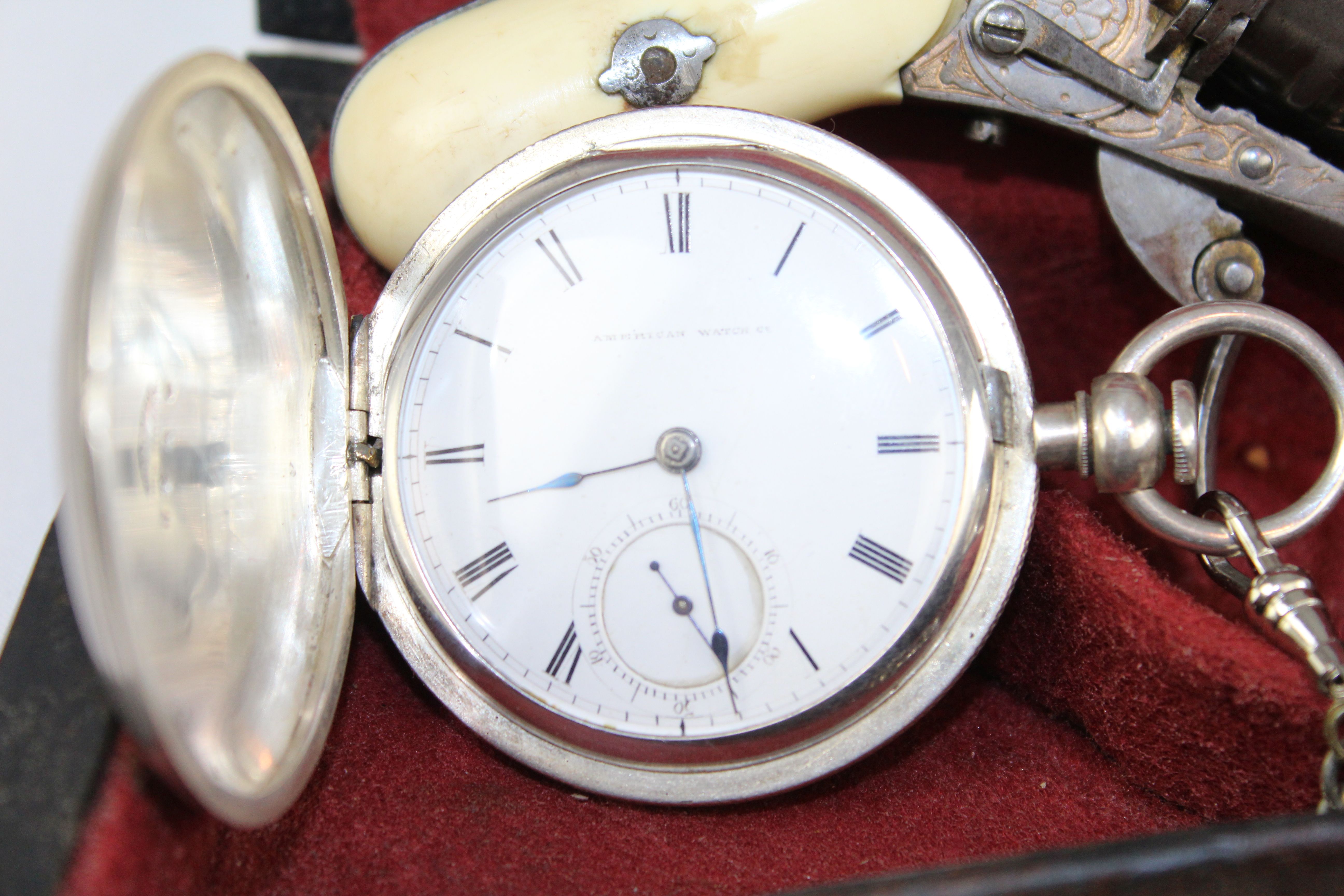Cased Dagger Revolver American Watch Co. Pocket Watch Ivory Antique ...