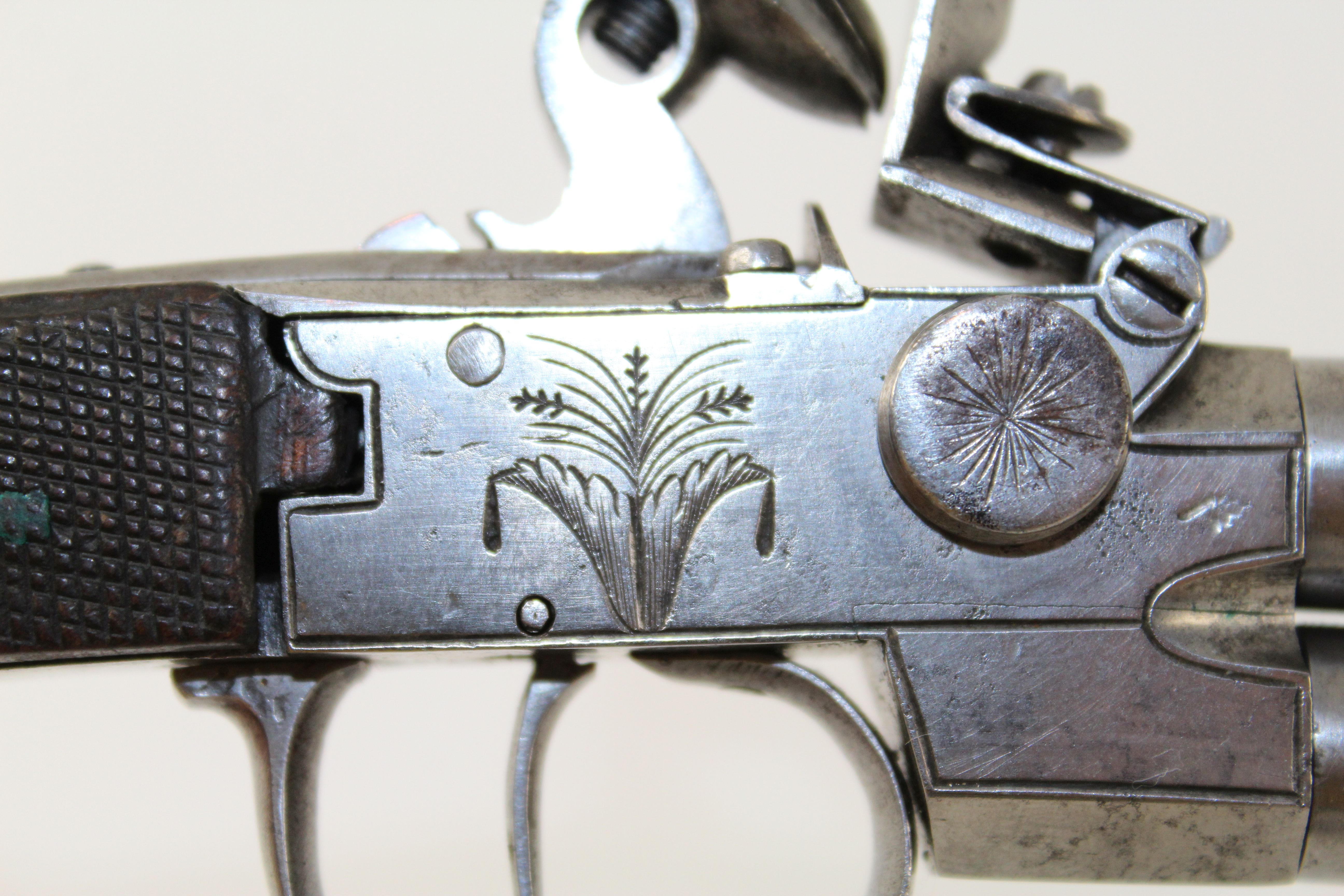 British Tap Action Flintlock Pistol Engraved 1700s Antique C&R Firearms ...