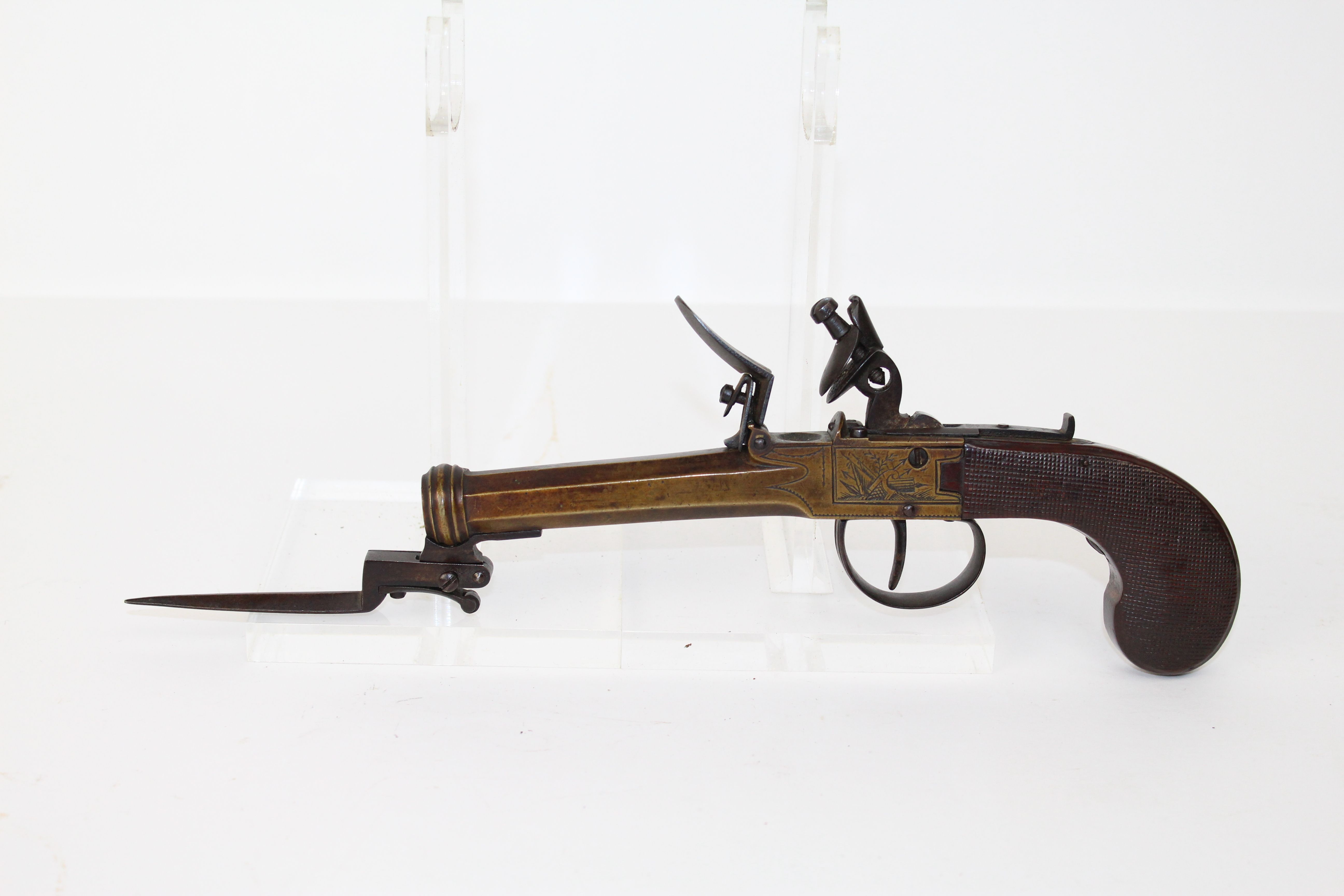 Engraved Box Lock Flintlock Pistol With Snap Bayonet C&R Antique 001 ...