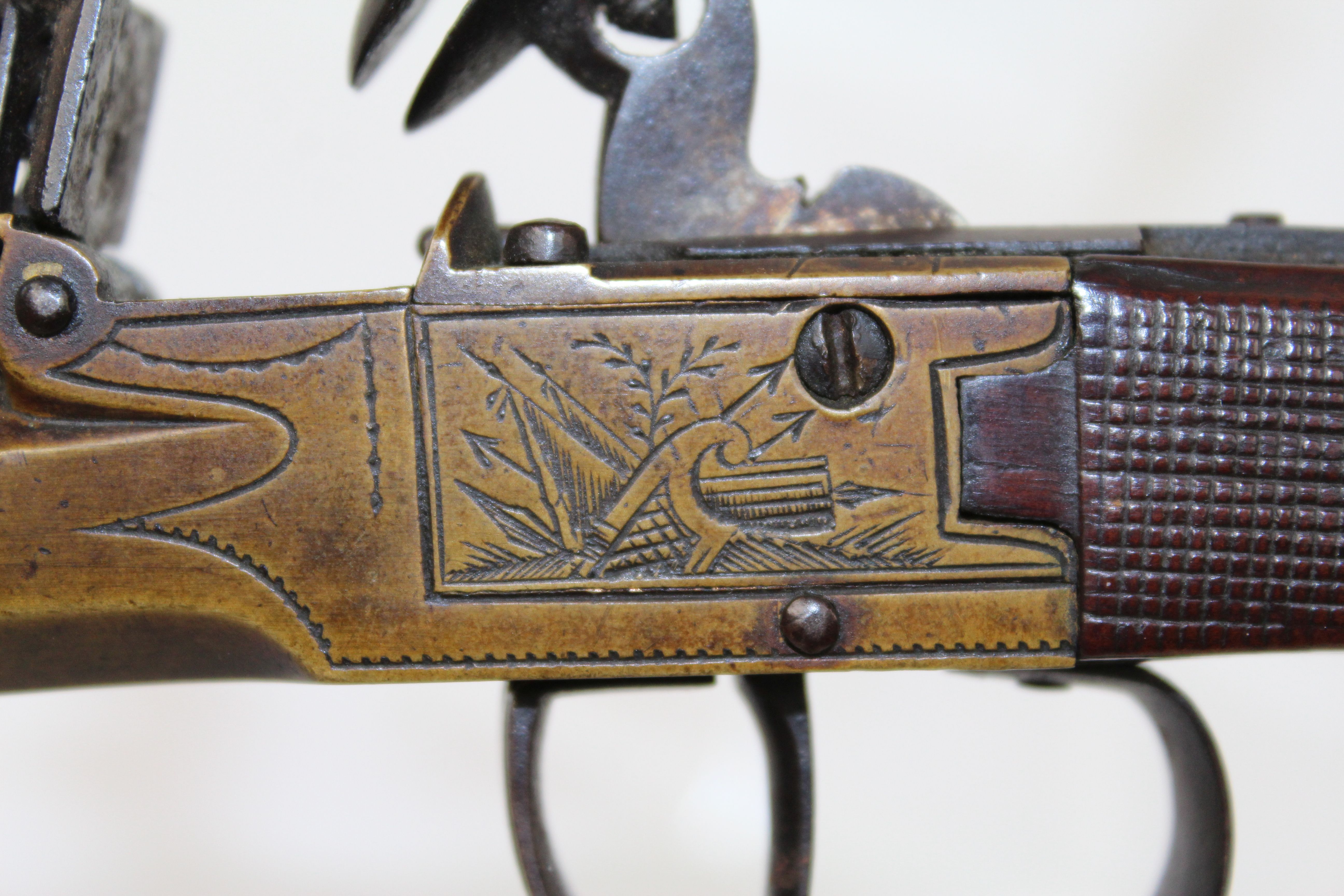 Engraved Box Lock Flintlock Pistol With Snap Bayonet C&R Antique 009 ...