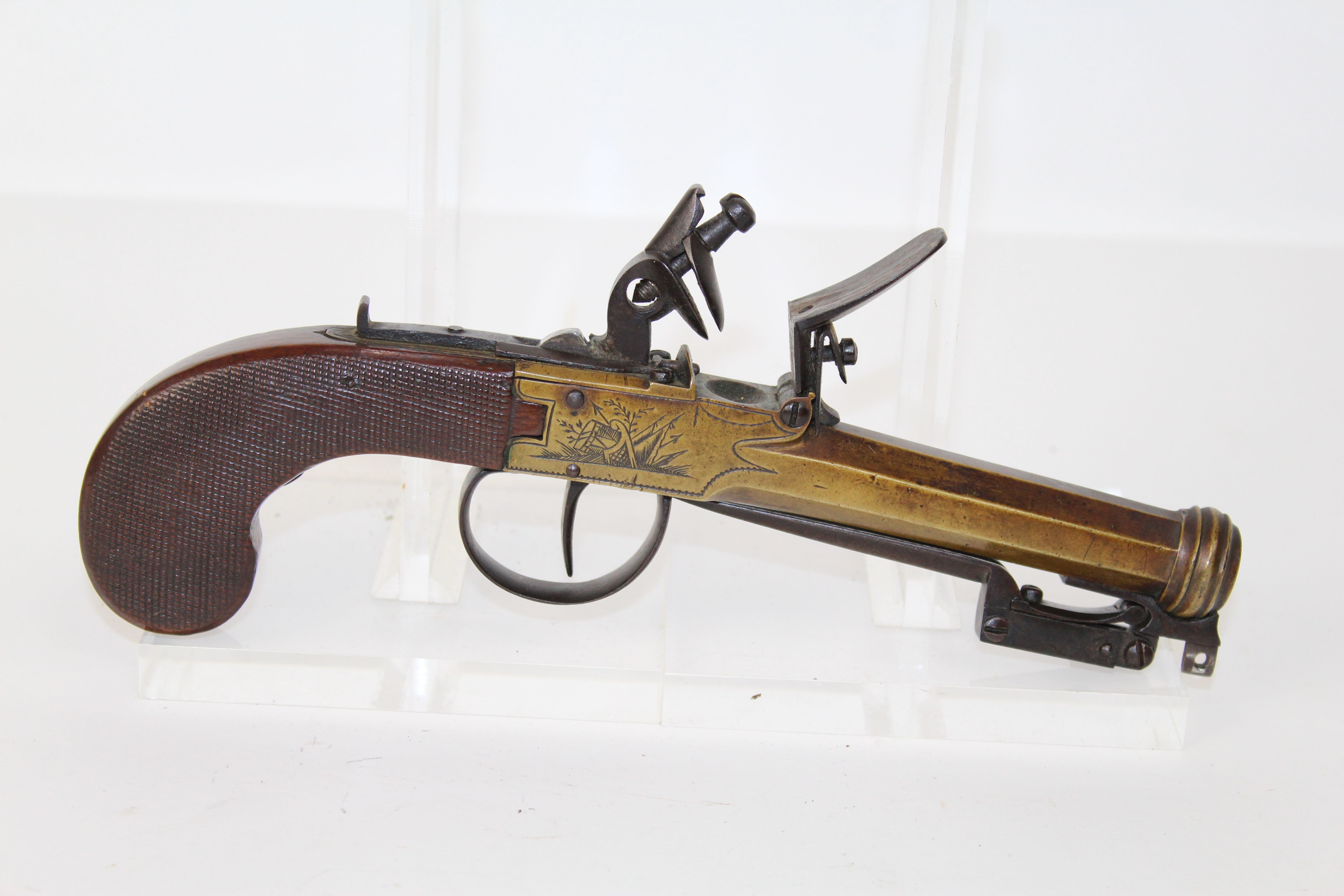 Engraved Box Lock Flintlock Pistol With Snap Bayonet C&R Antique 010 ...