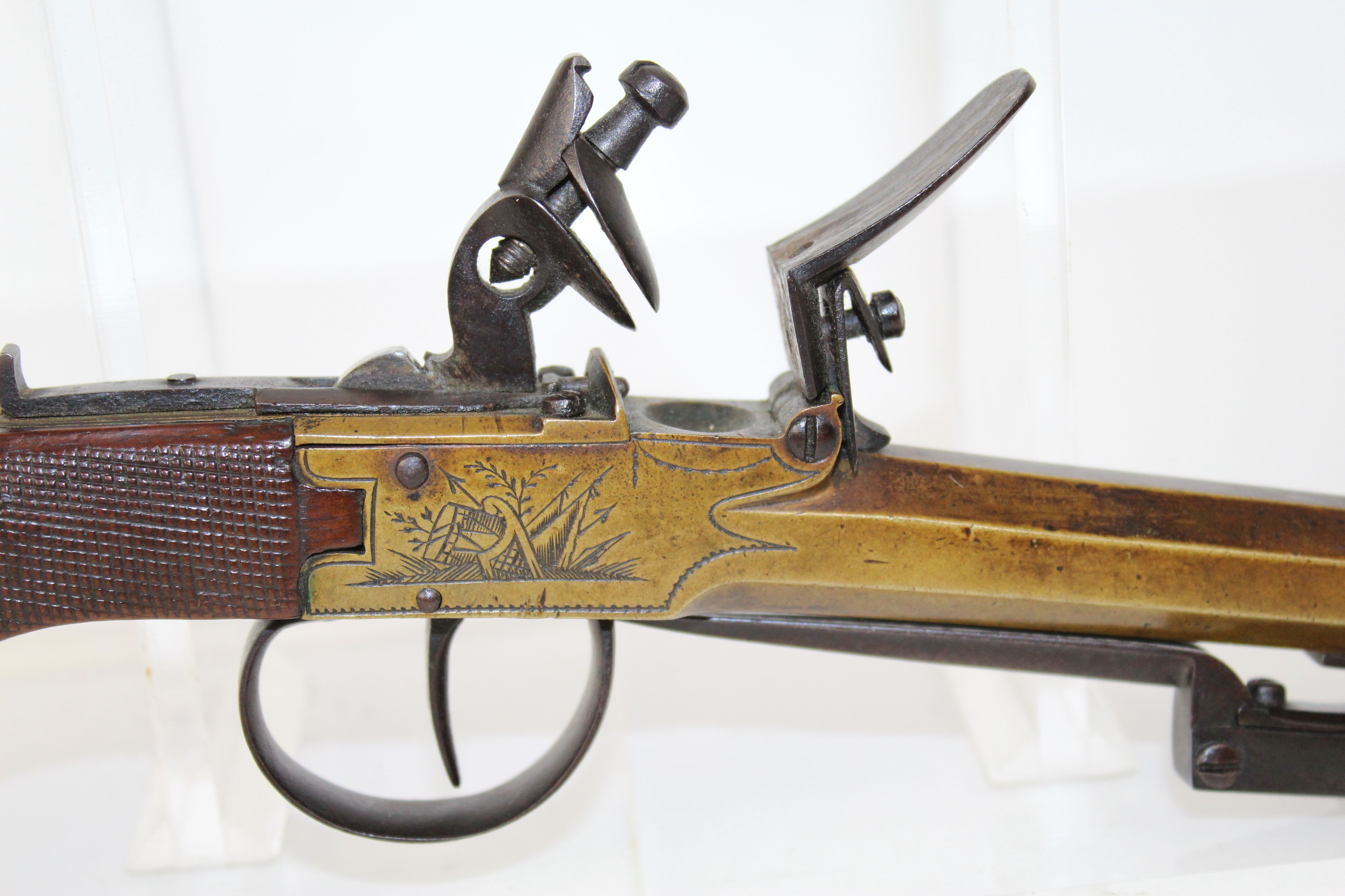 Engraved Box Lock Flintlock Pistol With Snap Bayonet C&R Antique 012 ...