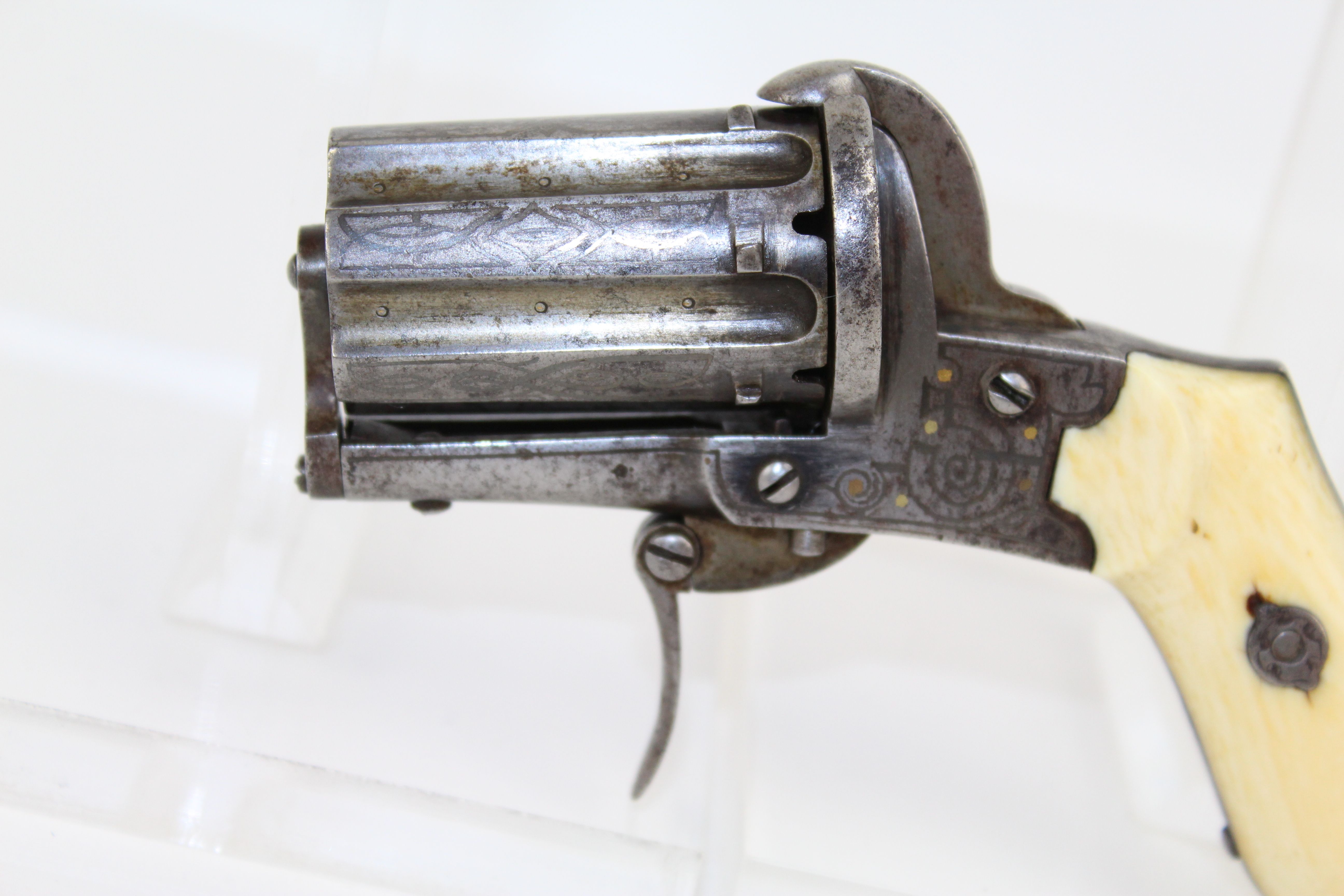 Inlaid Belgian Pinfire Revolver C&R Antique003 | Ancestry Guns