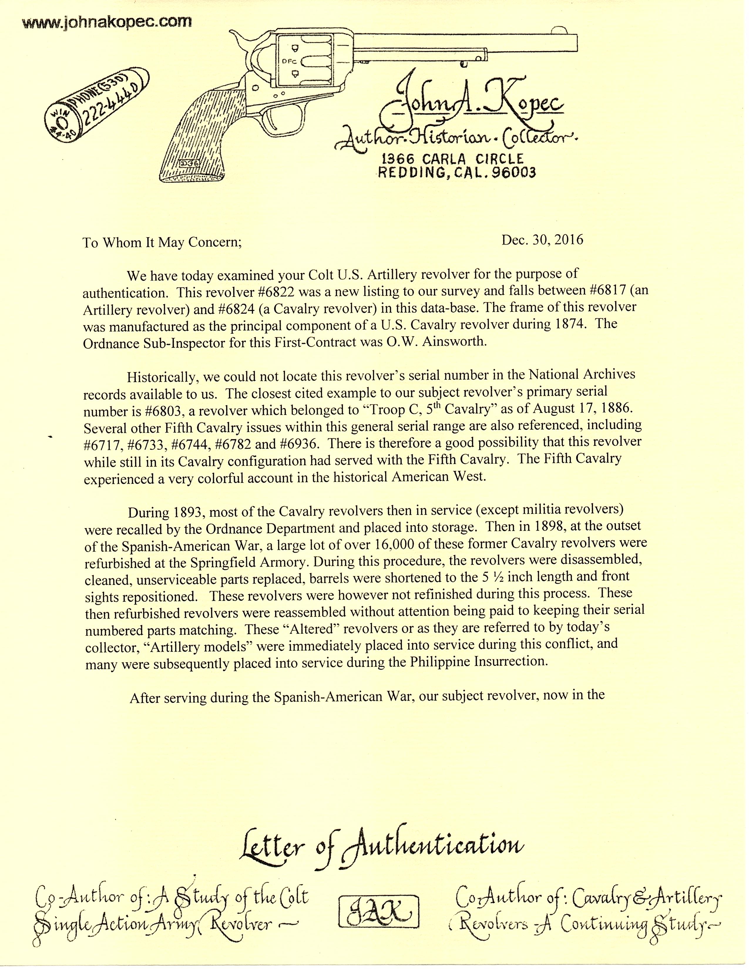 Colt Single Action Army Revolver with Factory Letter C&R Antique019 ...