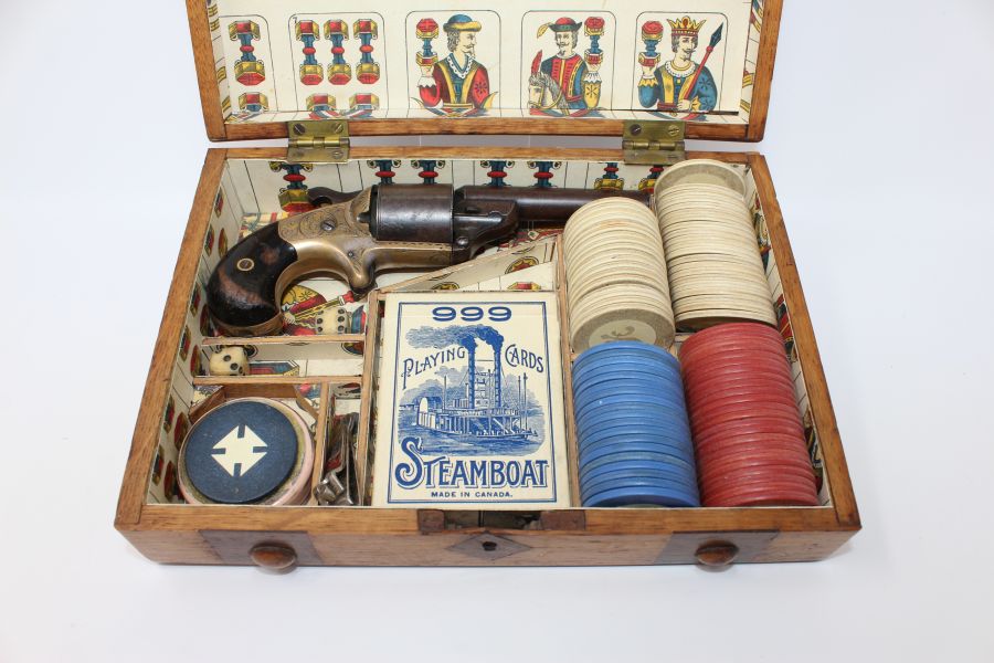 Cased Moores Patent Firearms Co. Teatfire Revolver with Gambling Poker ...