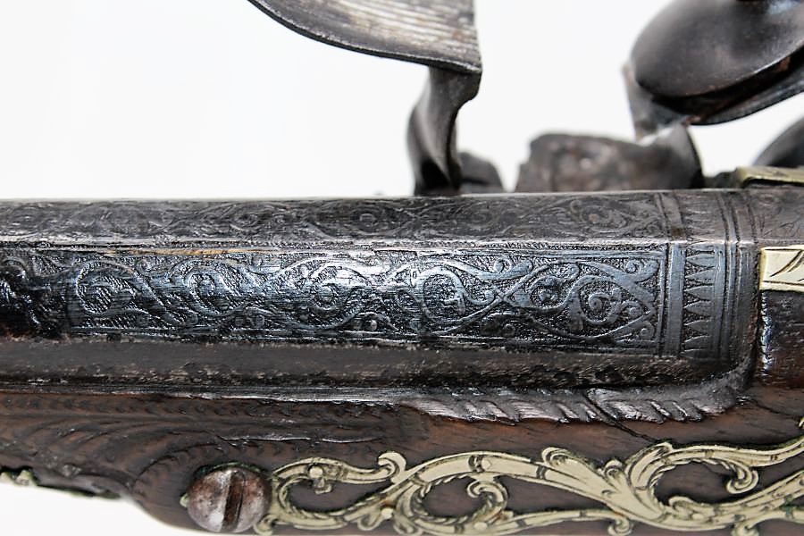 Ornate Engraved and Inlaid Mediterranean Flintlock Pistol C&R ...