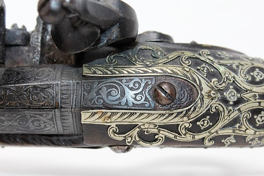 Ornate Engraved and Inlaid Mediterranean Flintlock Pistol C&R ...