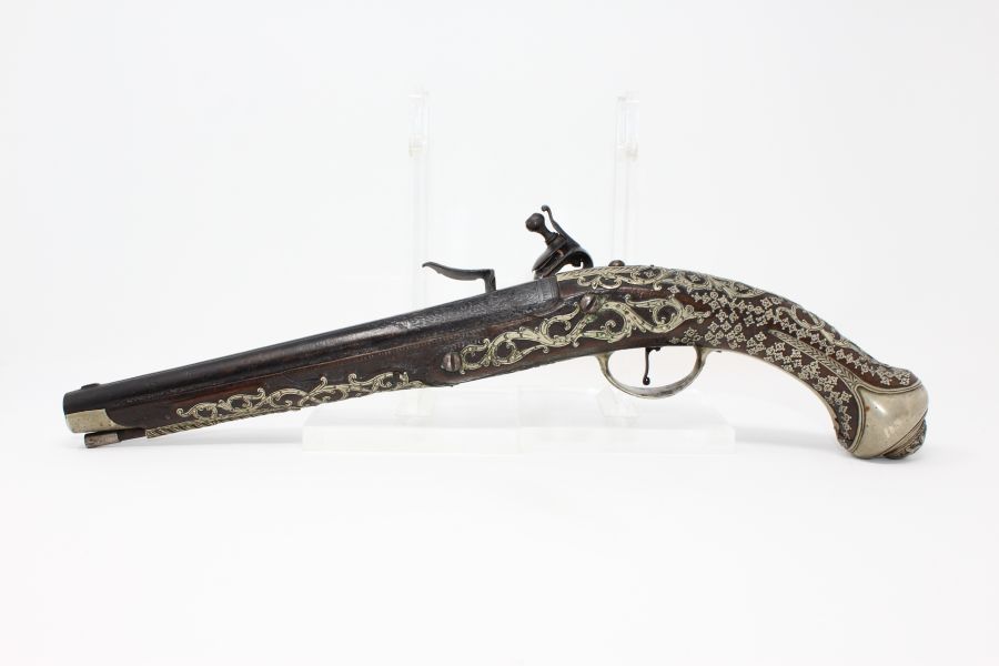 Ornate Engraved and Inlaid Mediterranean Flintlock Pistol C&R ...