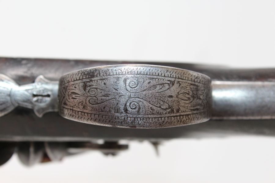 pair of Engraved and Silver Accented Flintlock Dueling Pistols Marks T ...