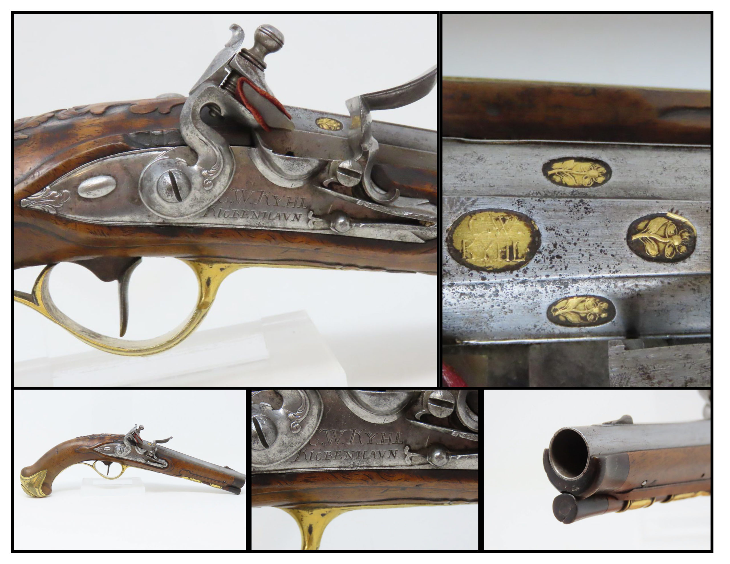 Collage Danish Christian Wicken Kyhl Flintlock Pistol Gilt Mounts ...