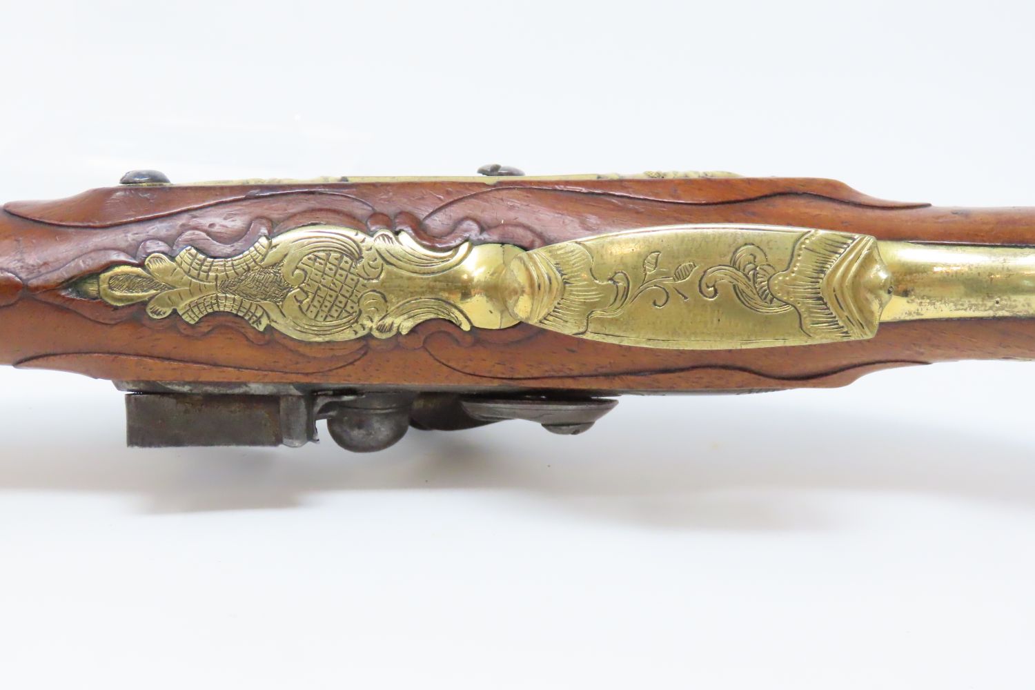 Engraved and Carved Flintlock Pistol 4.30 C&R Antique013 | Ancestry Guns