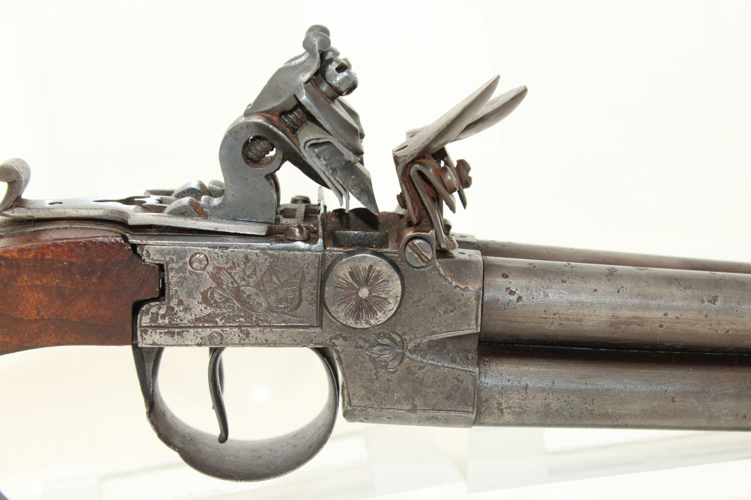 Scarce Engraved Breech Loading Four Barrel Tap Action Flintlock Pistol ...
