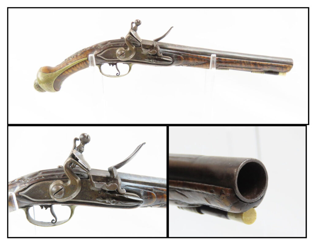 Collage Engraved and Carved Flintlock Pistol 10.8 | Ancestry Guns
