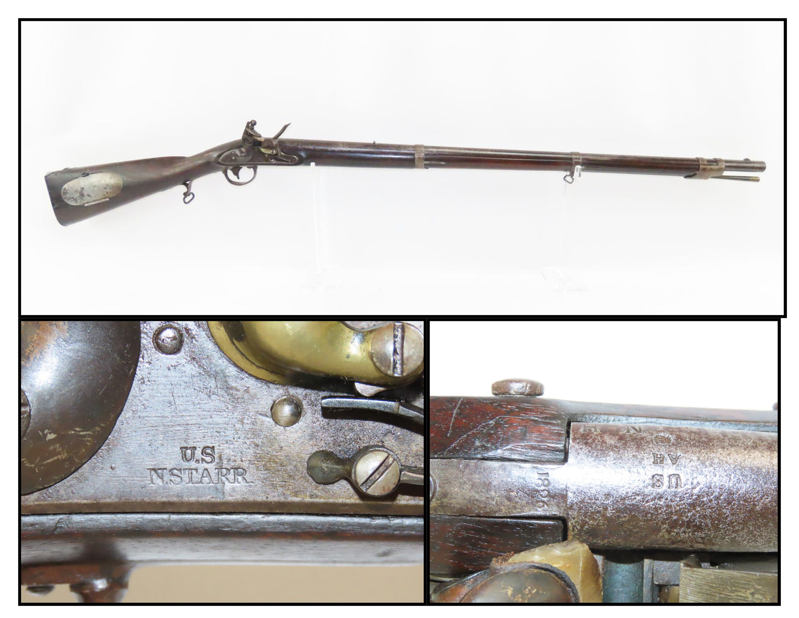 Collage N. Starr U.S. Contract Model 1817 Flintlock Common Rifle 9.30. ...