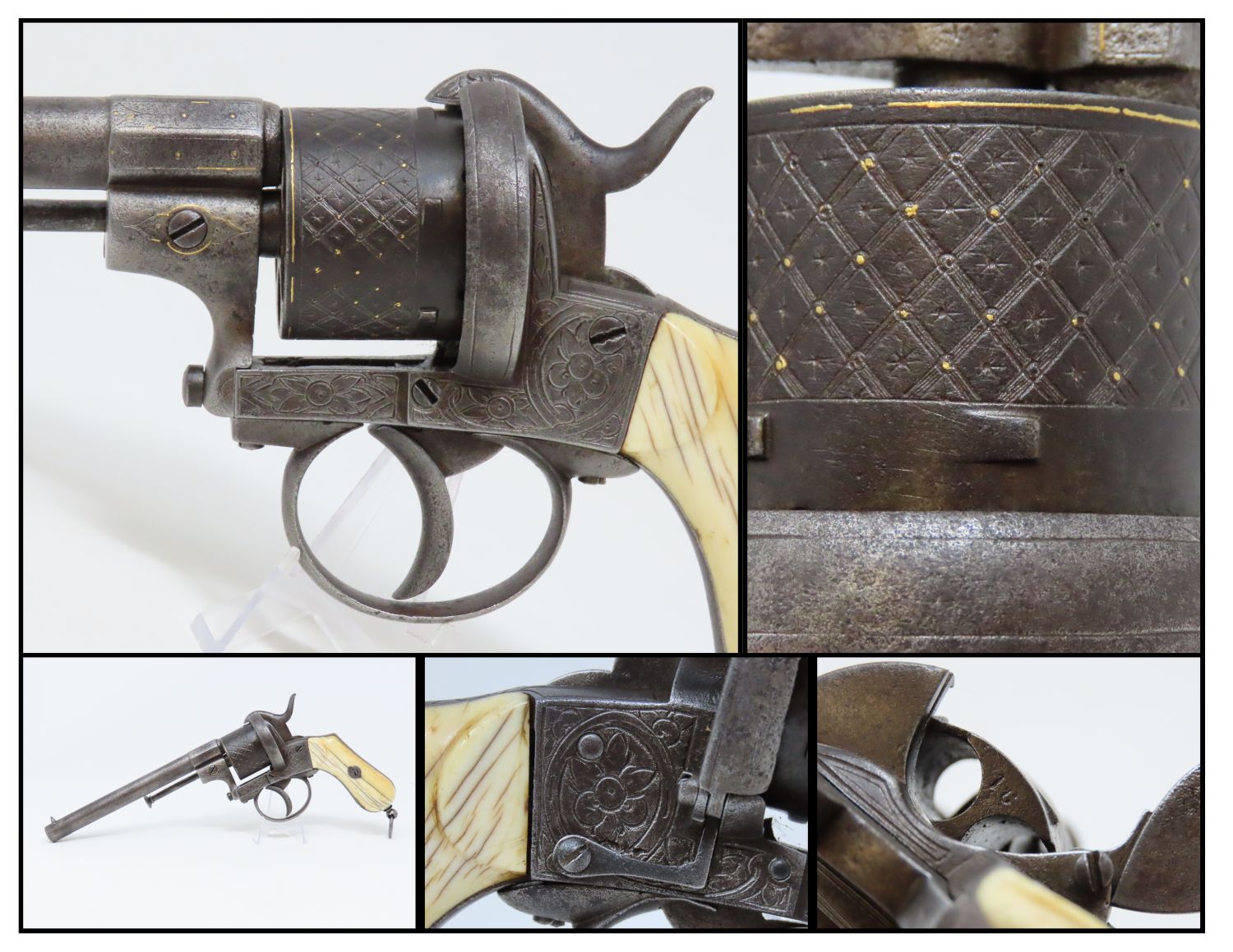 Engraved European Pinfire Double Action Revolver 10.27 C&R Antique001 ...