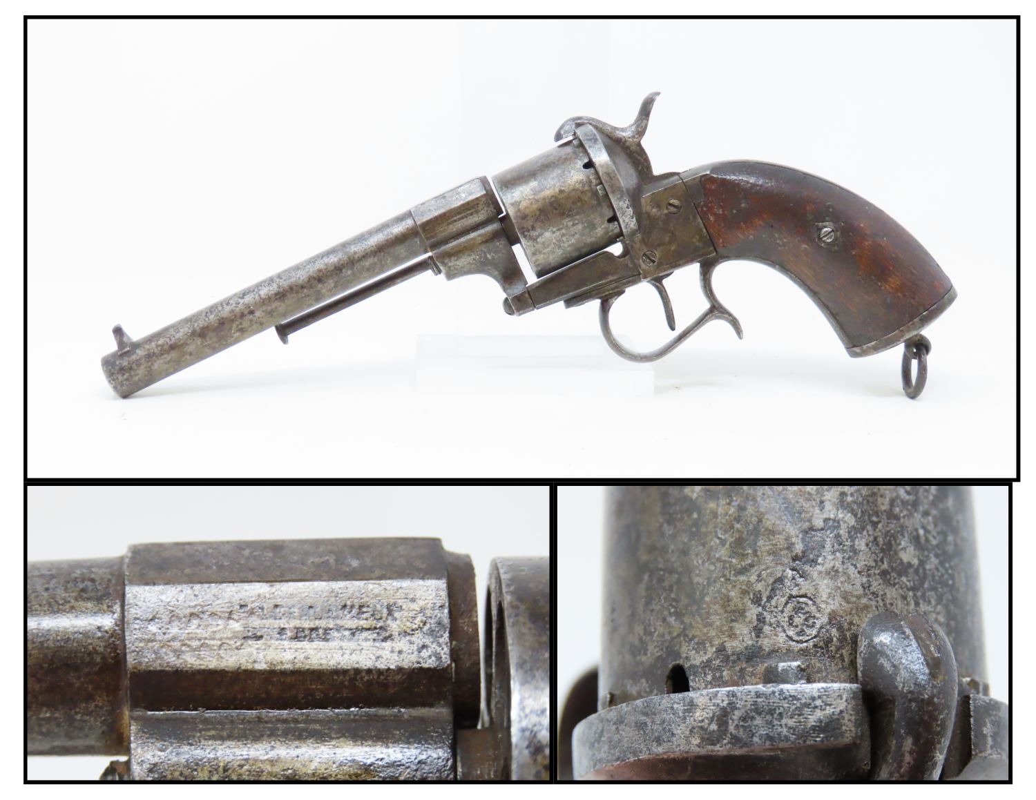Belgian Lefaucheux Model 1854 Single Action Revolver 12.14 C&R Antique ...