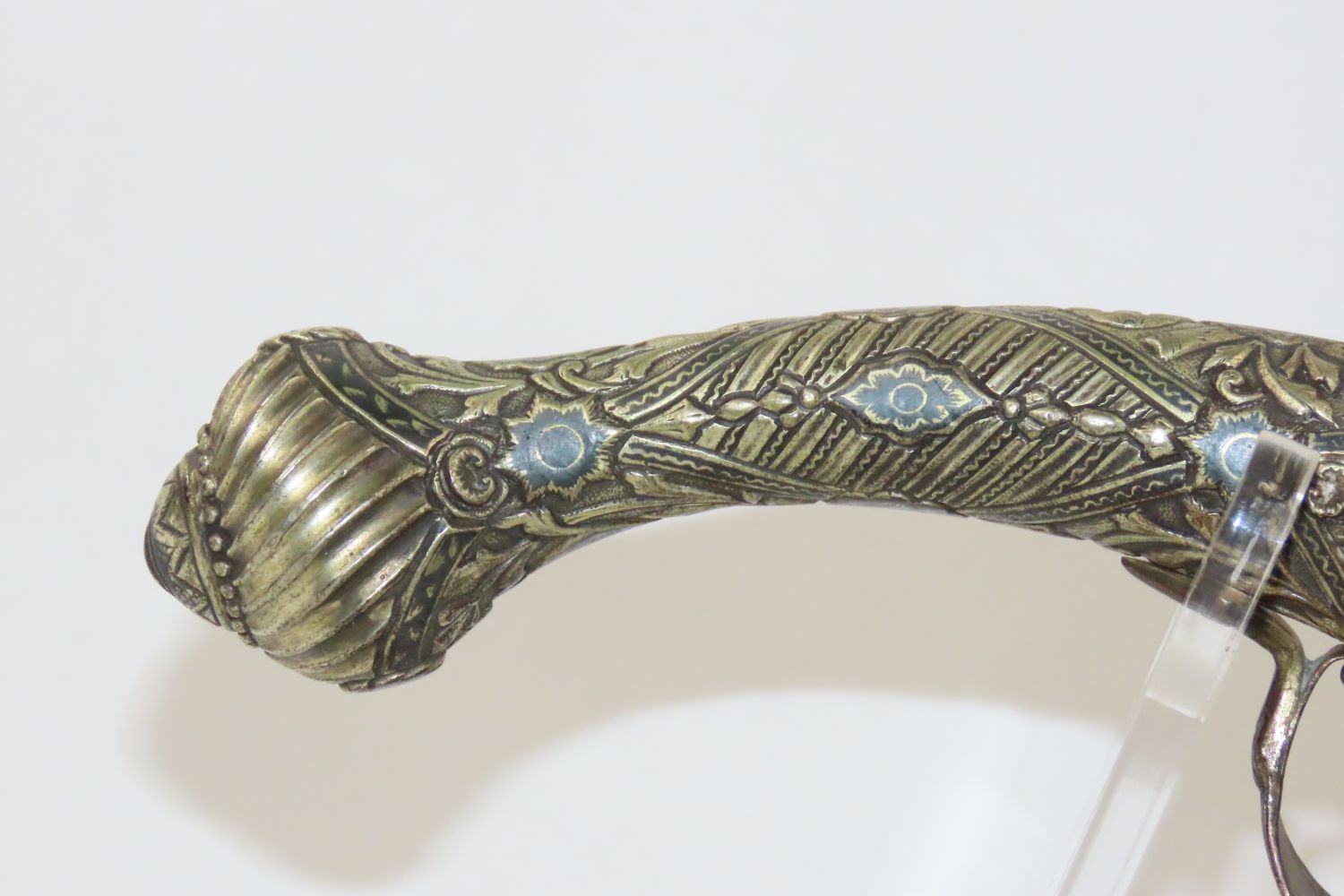 Ornate Mediterranean All Metal Flintlock Pistol with Niello Accents 2.3 ...
