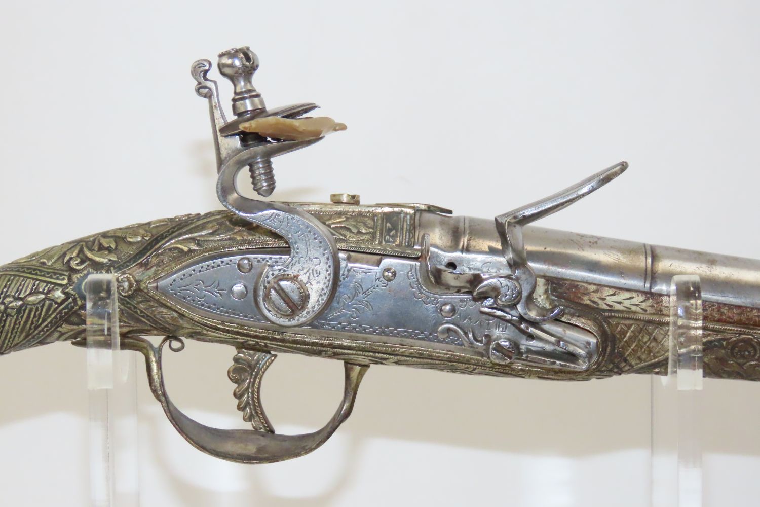 Ornate Mediterranean All Metal Flintlock Pistol with Niello Accents 2.3 ...