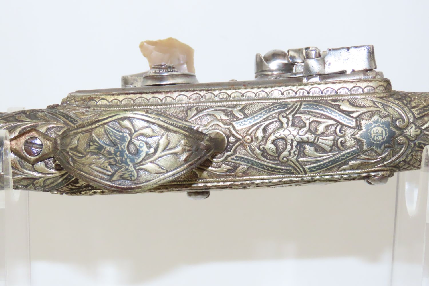 Ornate Mediterranean All Metal Flintlock Pistol with Niello Accents 2.3 ...