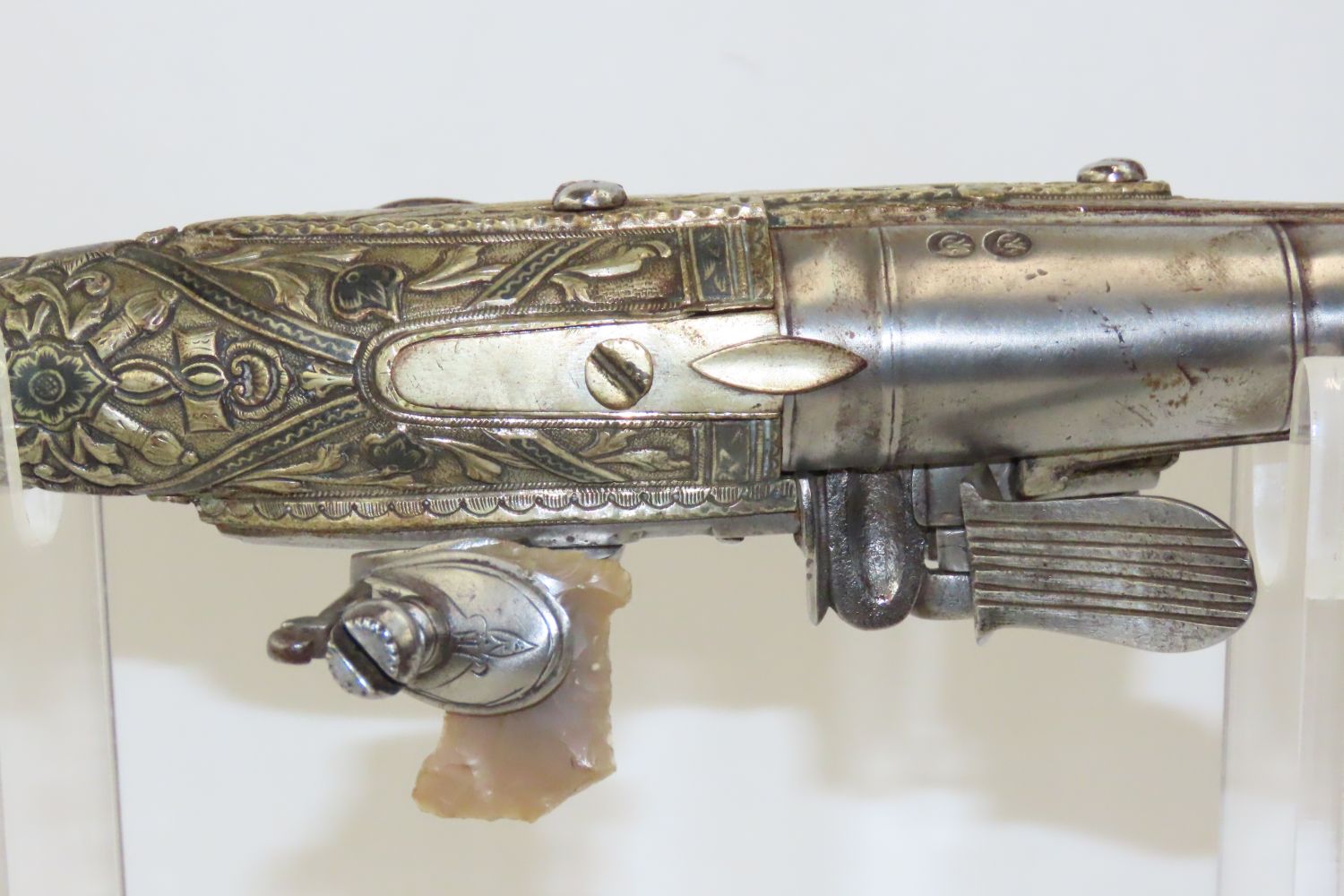 Ornate Mediterranean All Metal Flintlock Pistol with Niello Accents 2.3 ...