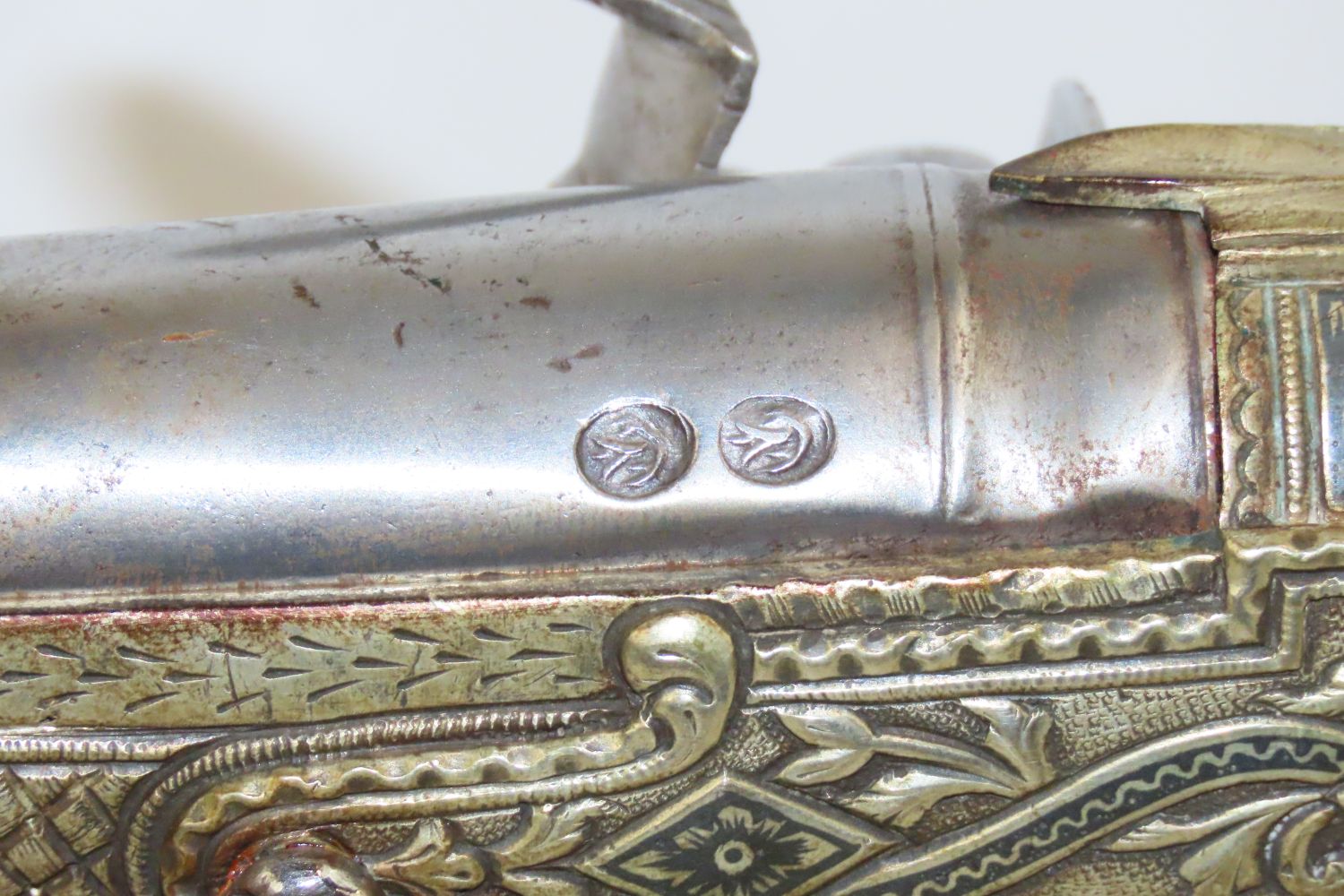 Ornate Mediterranean All Metal Flintlock Pistol with Niello Accents 2.3 ...