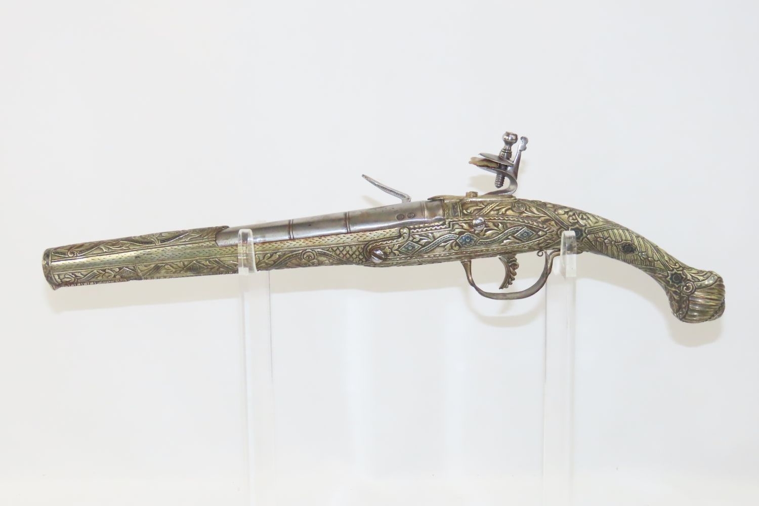 Ornate Mediterranean All Metal Flintlock Pistol with Niello Accents 2.3 ...