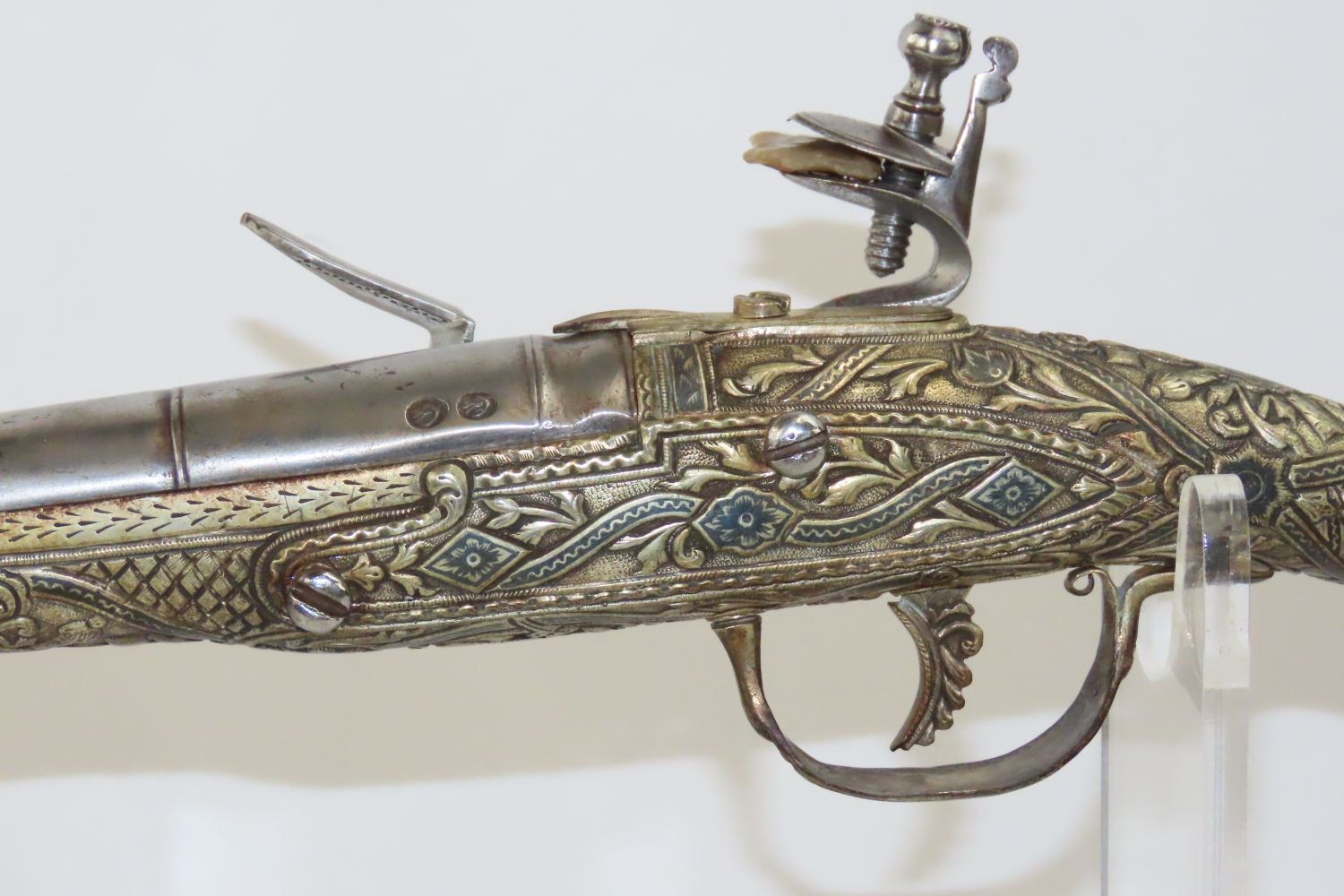 Ornate Mediterranean All Metal Flintlock Pistol with Niello Accents 2.3 ...