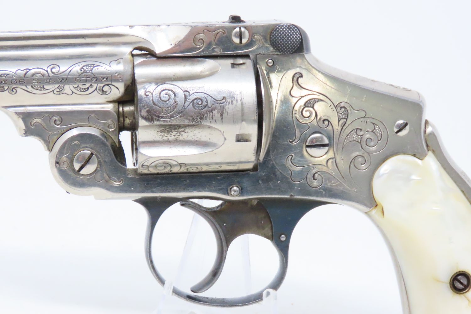 Engraved S&W .38 Safety Hammerless 4th Model Revolver with Pearl Grips ...