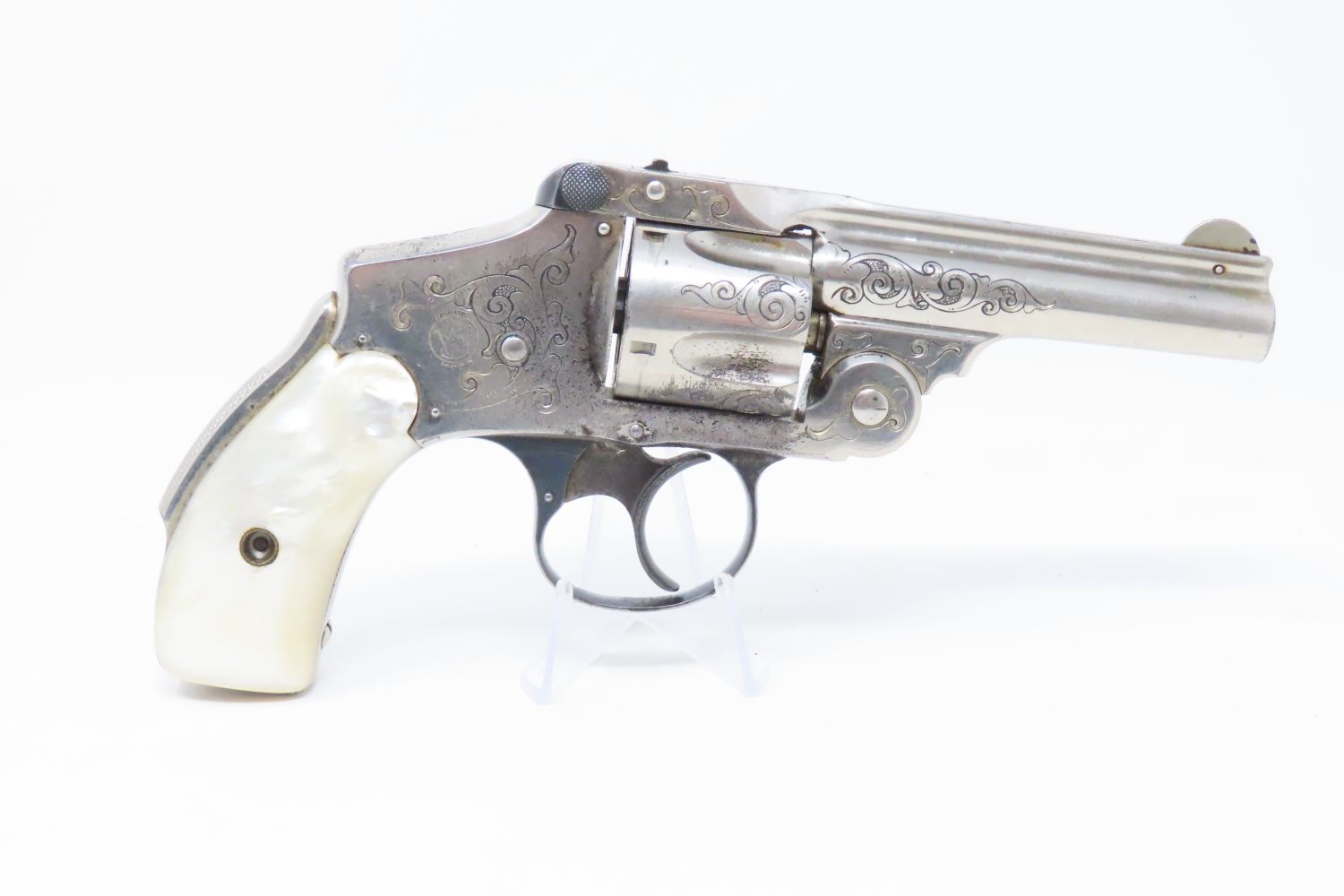 Engraved S&W .38 Safety Hammerless 4th Model Revolver with Pearl Grips ...