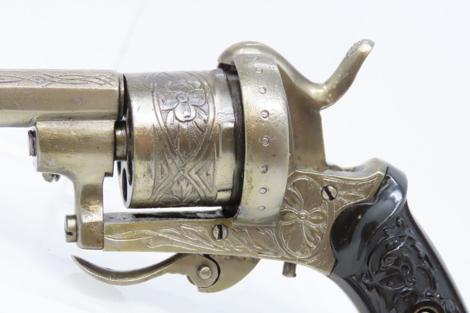 Engraved Belgian Folding Trigger Pinfire Revolver 4.29.21 C&R Antique ...