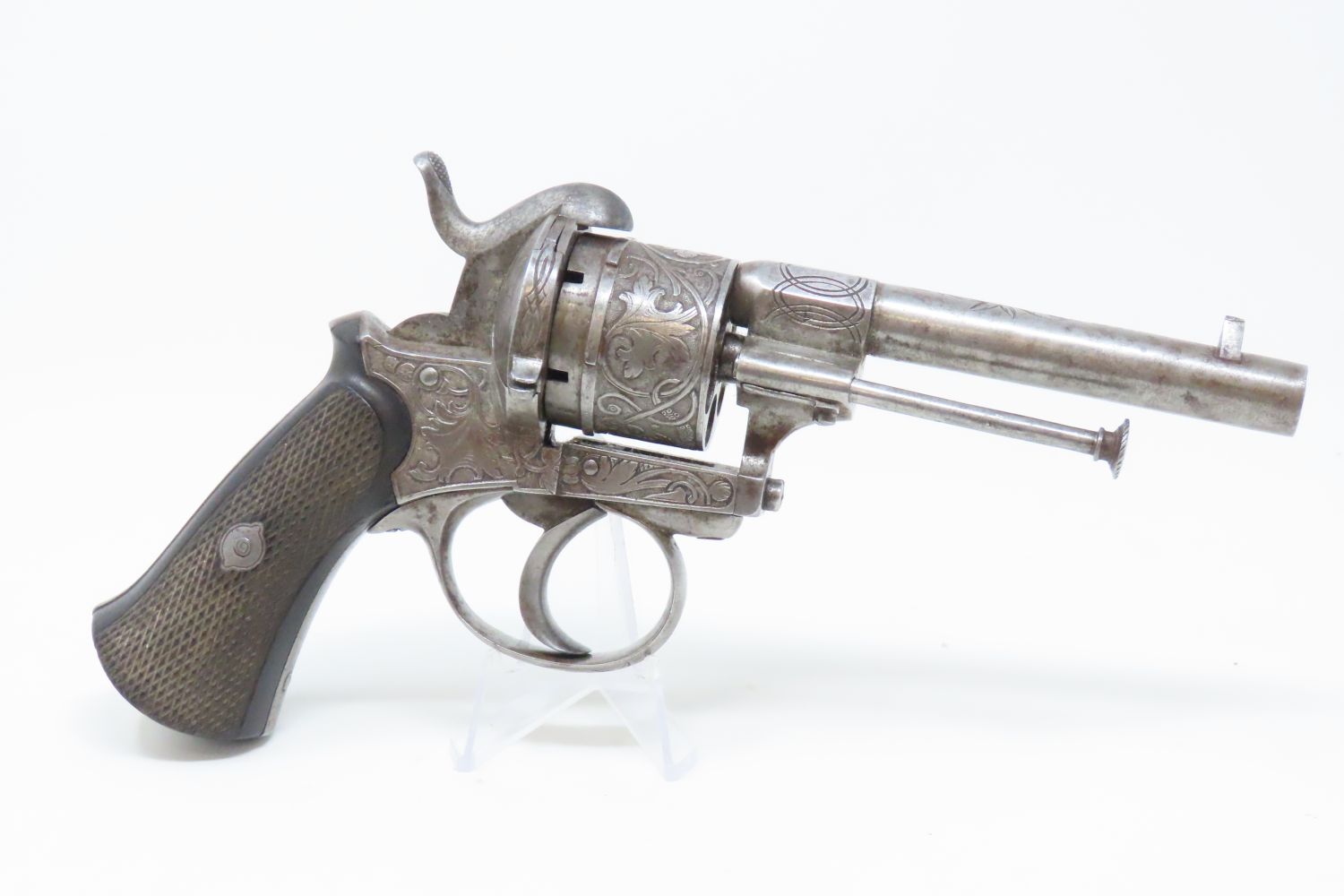 Engraved Belgian Pinfire Double Action Revolver 4.2.21 C&R Antique 017 ...