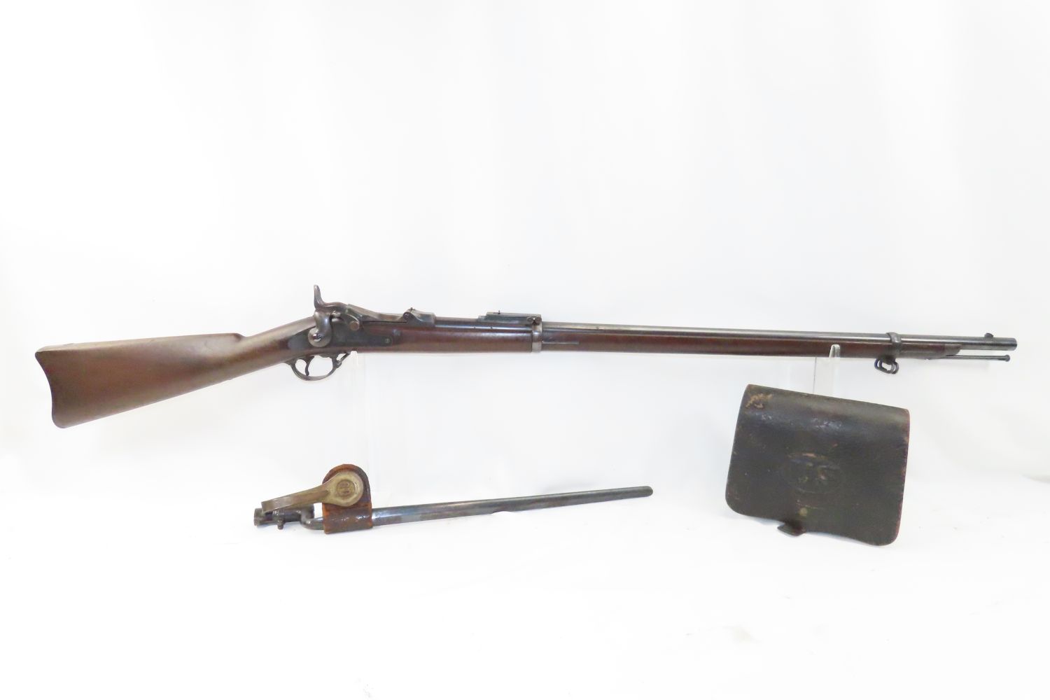 U.S. Springfield Trapdoor Rifle with Bayonet and Cartridge Box 7.8.21 C ...