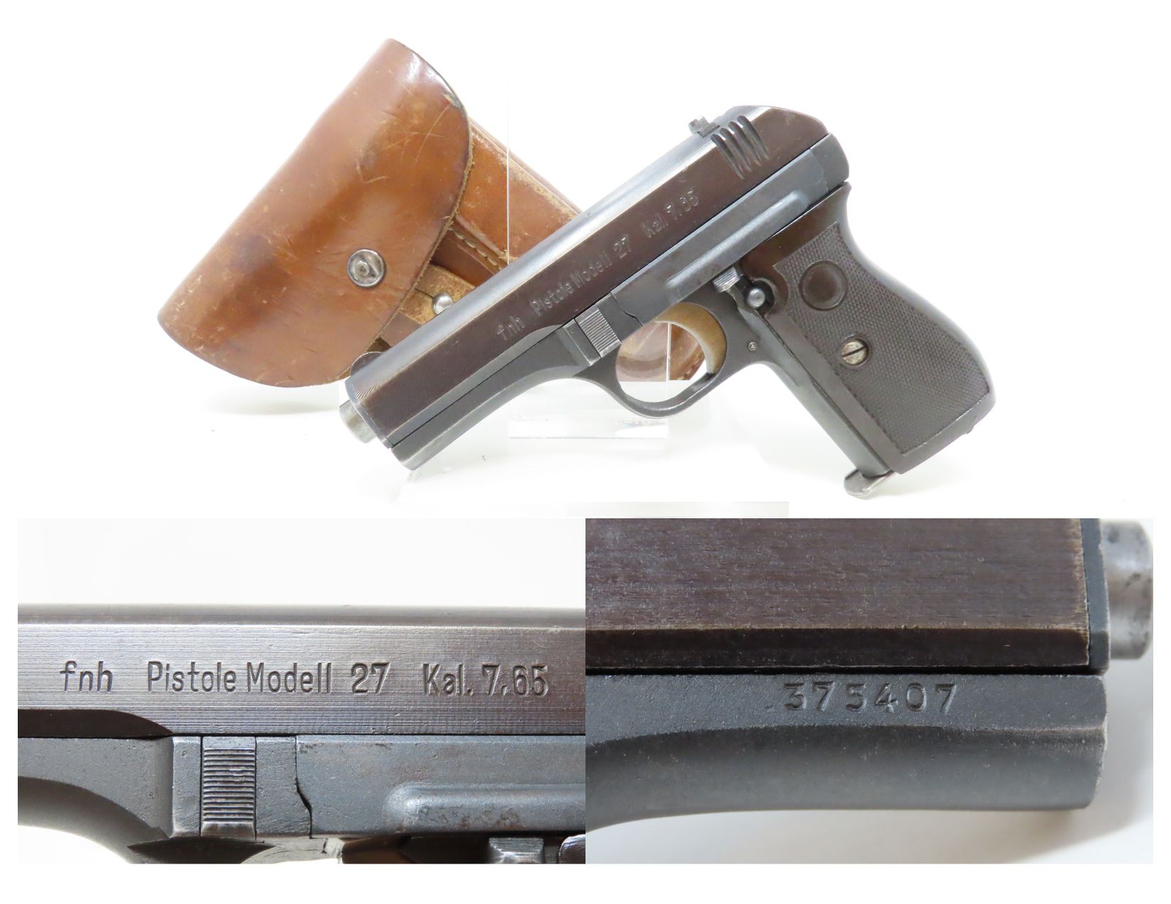 German Occupation CZ fnh Model 27 Semi Automatic Pistol with Holster 9. ...