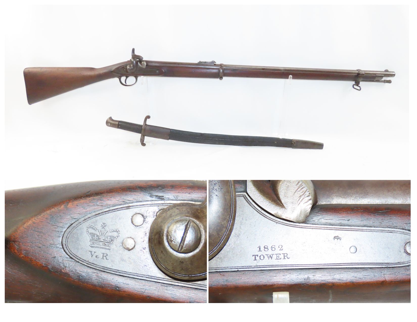 British Pattern 1858 Two Band Enfield Rifle with Bayonet 11.30.21 C ...