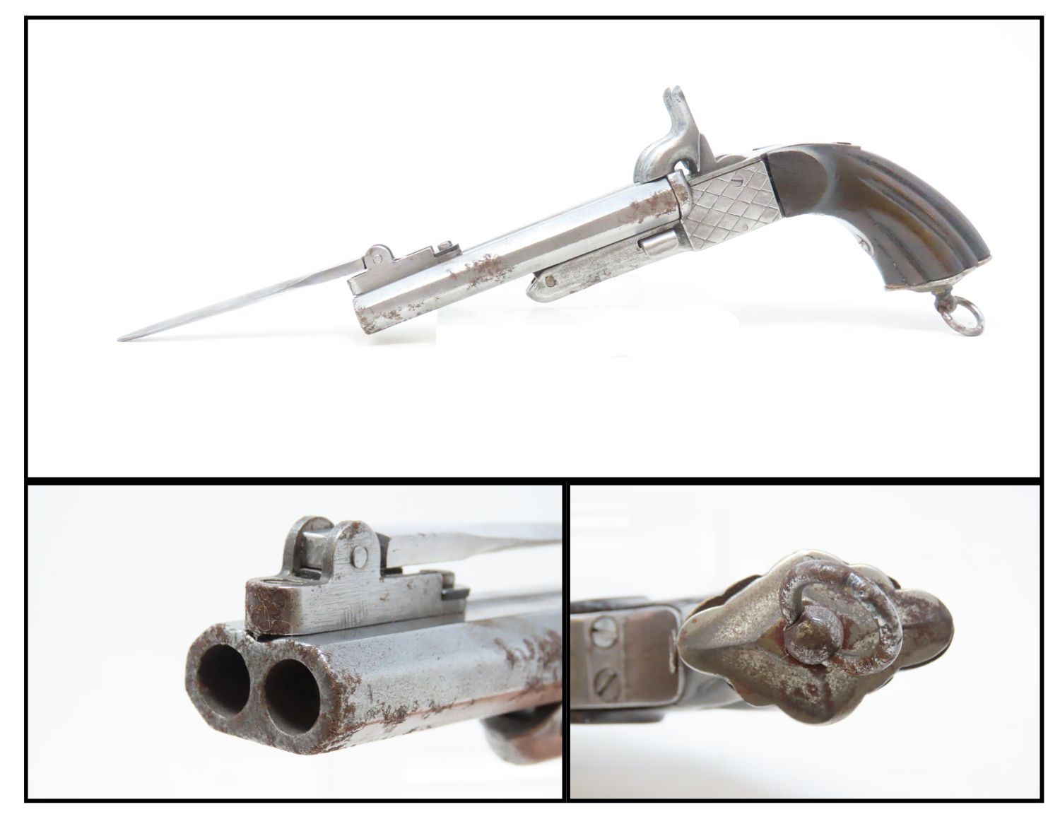 Side by Side Folding Trigger Pinfire Pistol wtih Flip Up Bayonet 8.3.21 ...