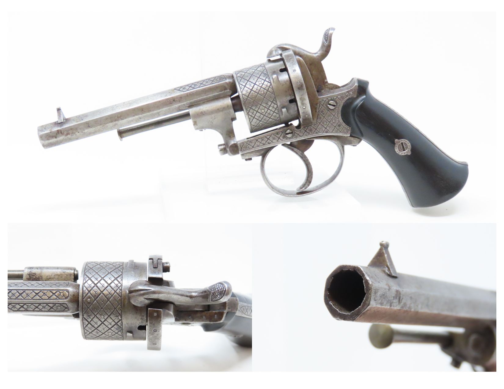 Engraved French Double Action Pinfire Revolver 11.16.21 C&RAntique001 ...