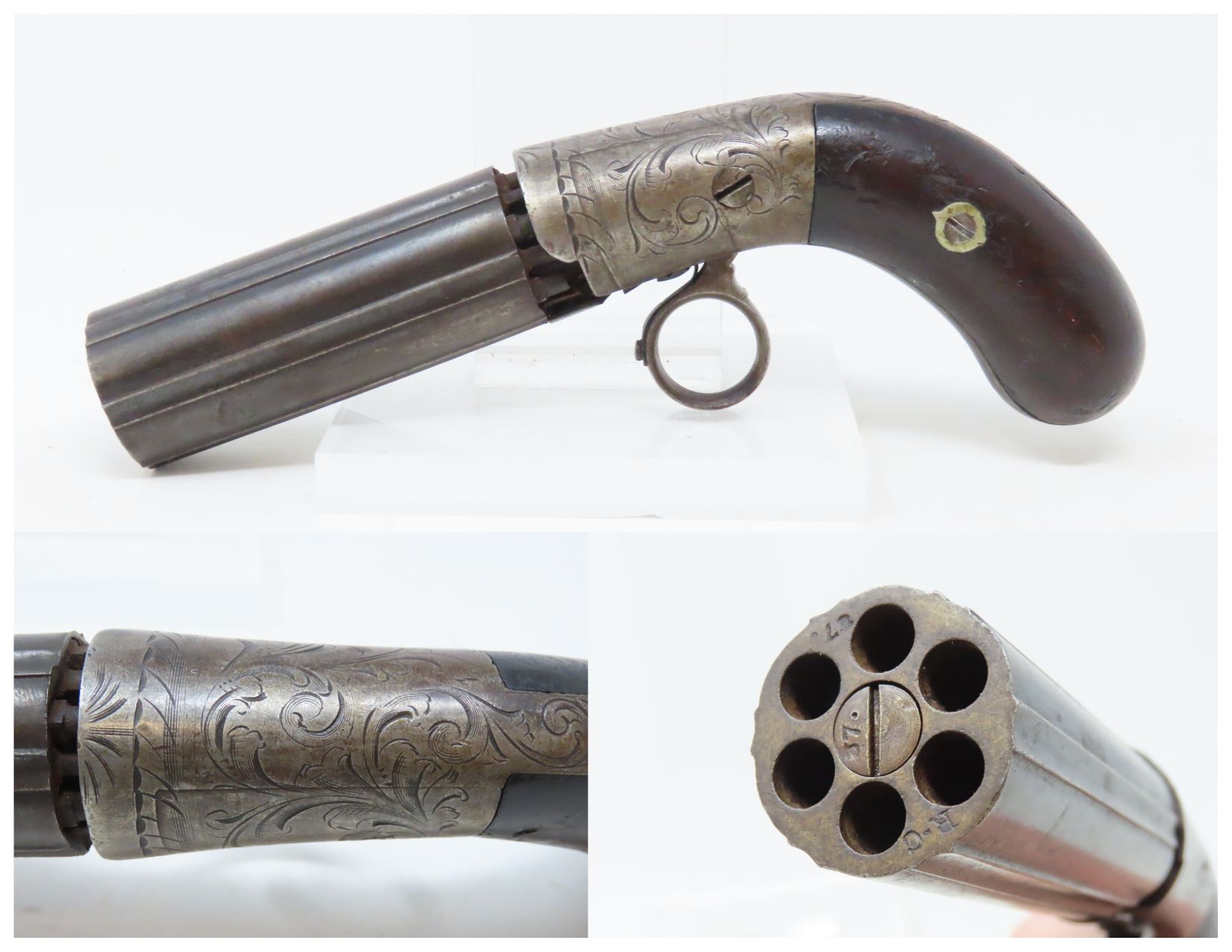Antique BLUNT & SYMS Style .31 Caliber PERCUSSION Underhammer PEPPERBOX ...