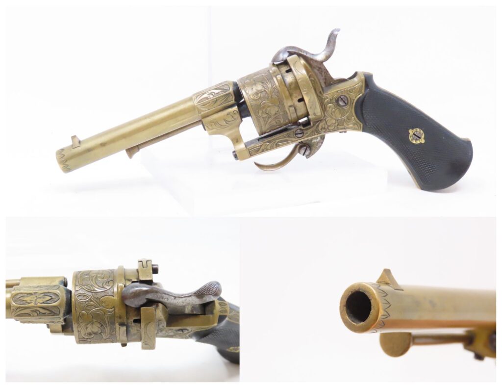 Engraved French Folding Trigger PInfire Double Action Revolver 6.10 C ...