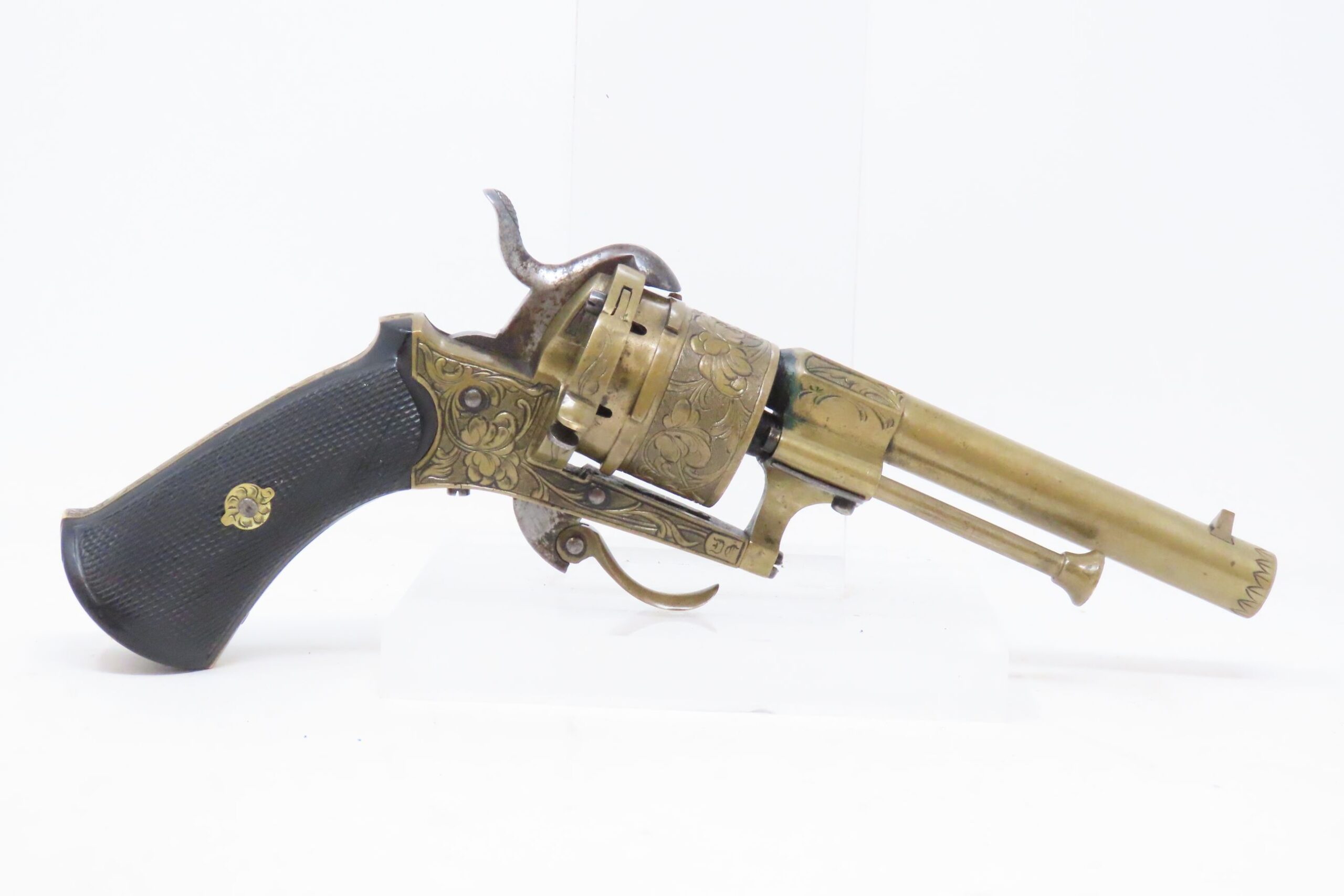 Engraved French Folding Trigger PInfire Double Action Revolver 6.10 C ...