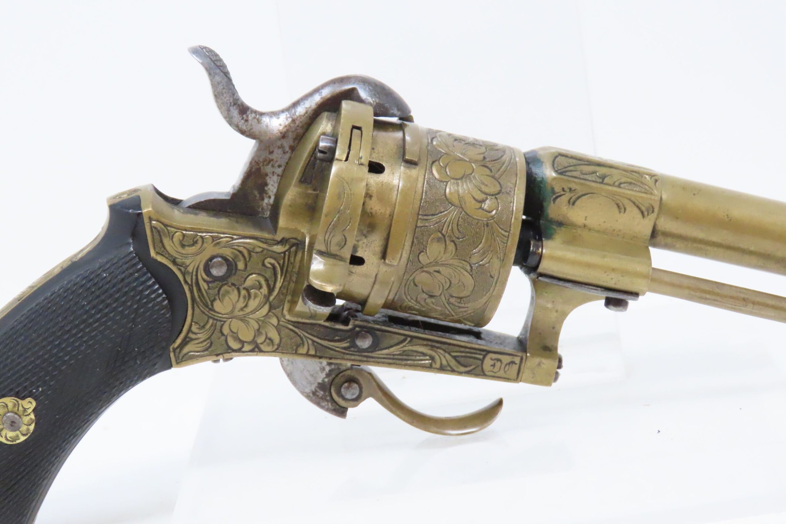 Engraved French Folding Trigger PInfire Double Action Revolver 6.10 C ...