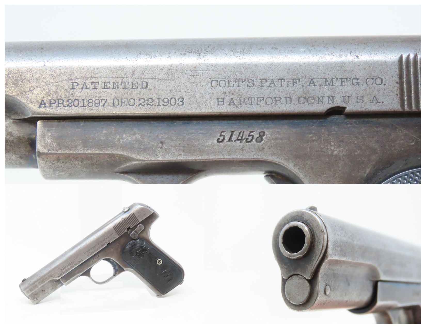 Colt Model 1903 Pocket Hammerless Pistol 9.14 C&RAntique001 | Ancestry Guns