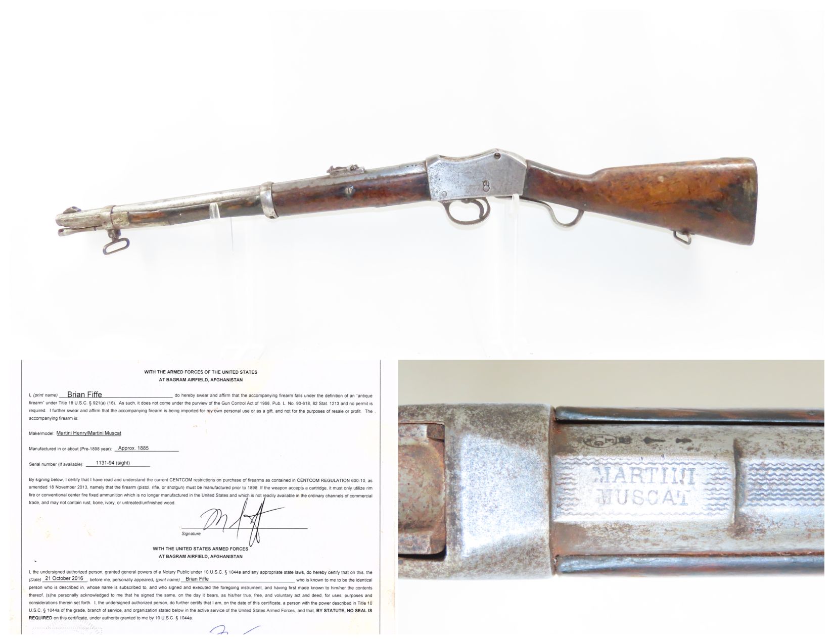 Martini Henry Muscat Carbine with Afghanistan bring Back Papers 8.30 C ...