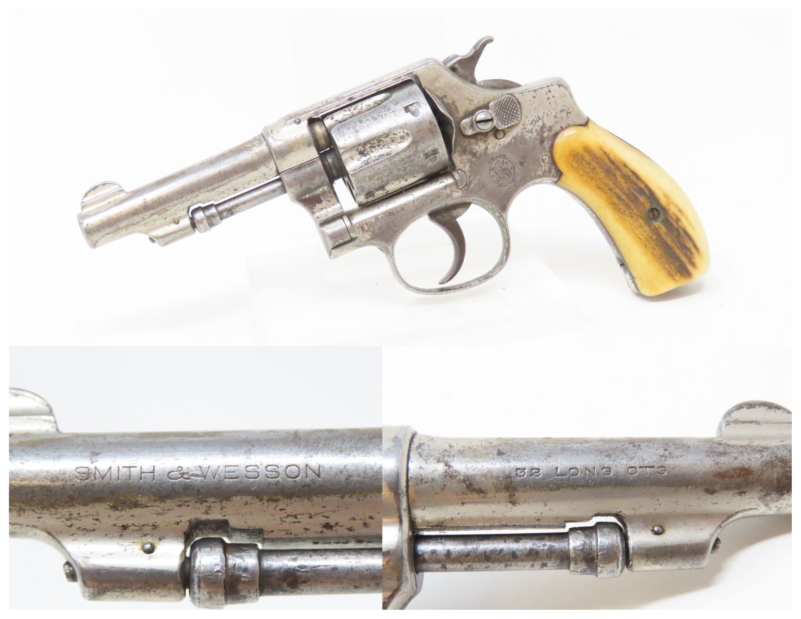 Smith & Wesson .32 Hand Ejector Third Model Revolver with Stag Grips 9. ...