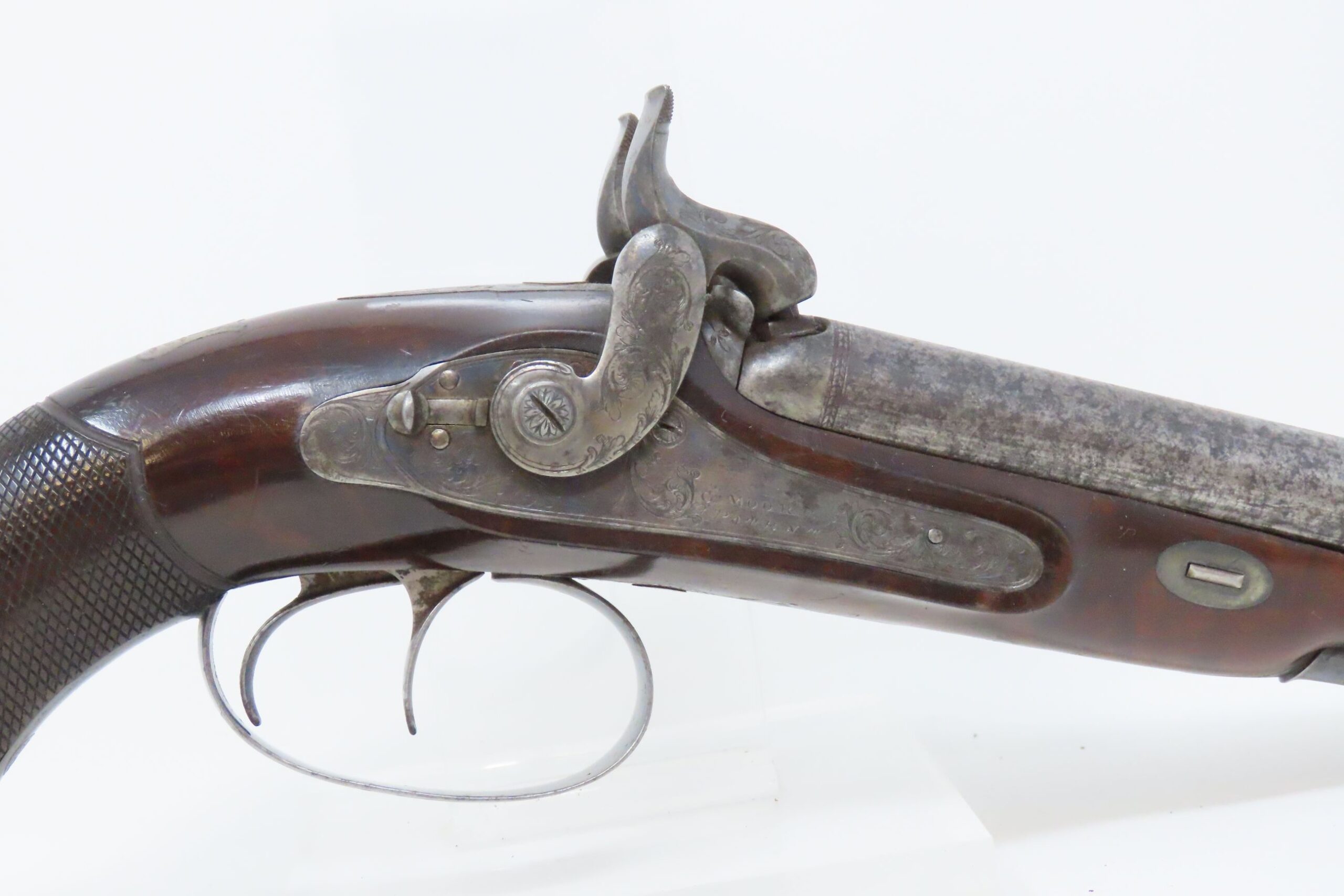 Engraved Charles MOore Double Barrel Psitol 8.29 C&RAntique019 ...