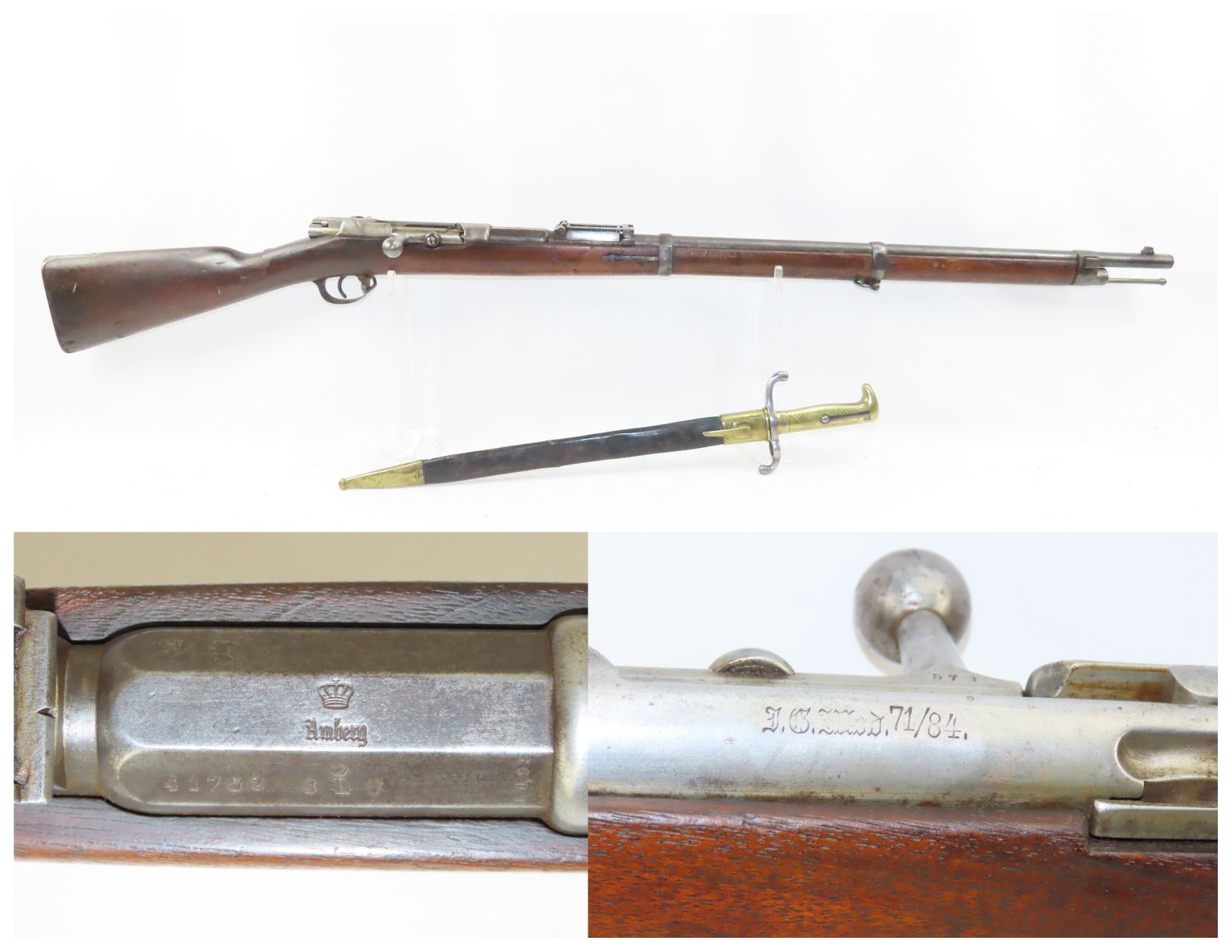 German Amberg Model 71 84 mauser Bolt Action Rifle with bayonet 9.27 C ...