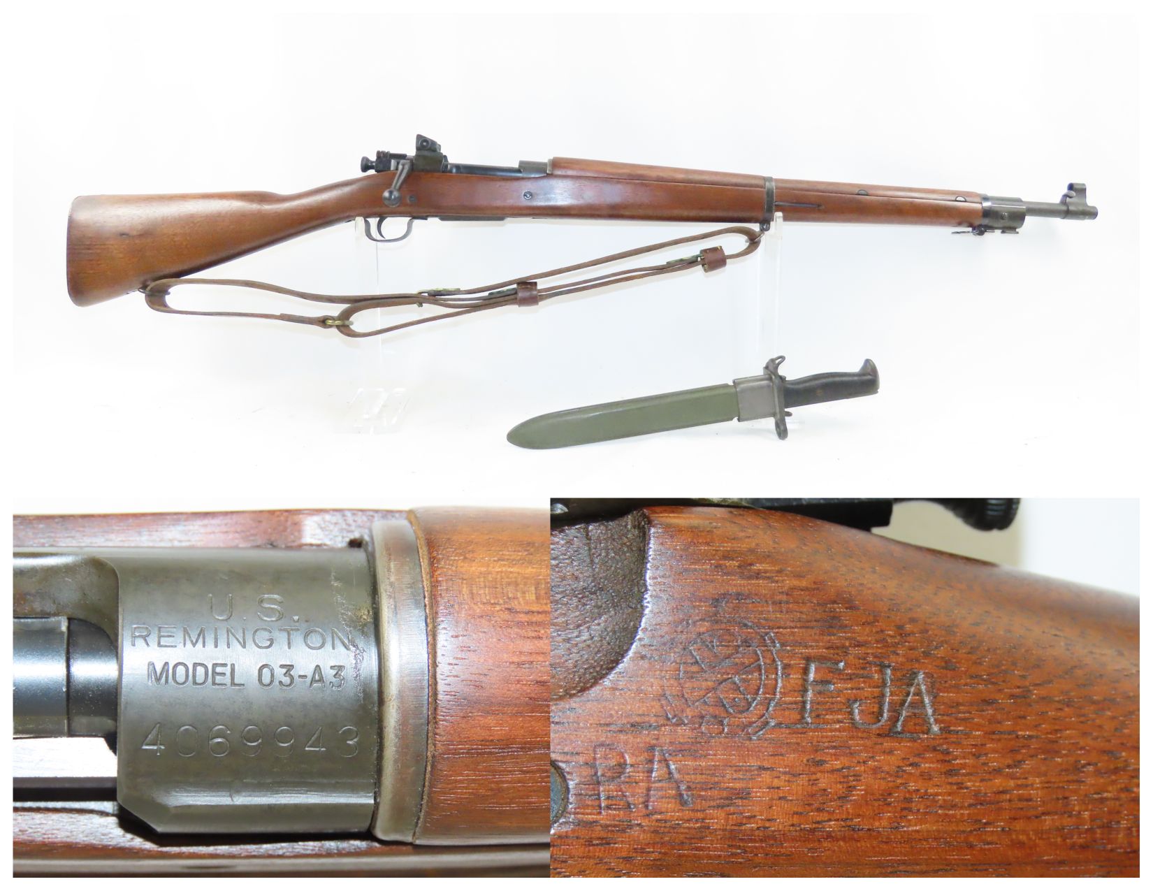 U.S. Remington Model 1903A3 Bolt Action Rifle with Bayonet 9.26 C ...