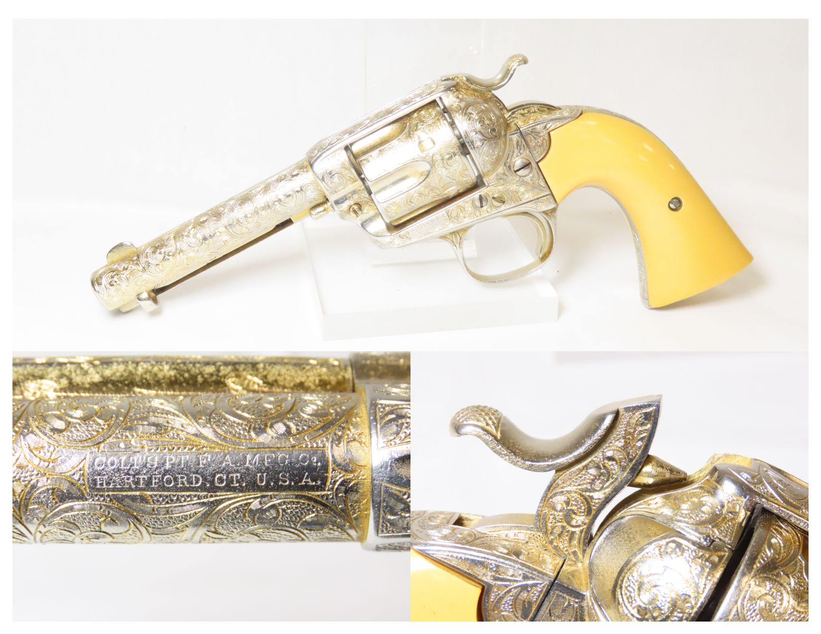 Engraved Gold Plated Colt Bisley Model Single Action Army Revolver 11. ...