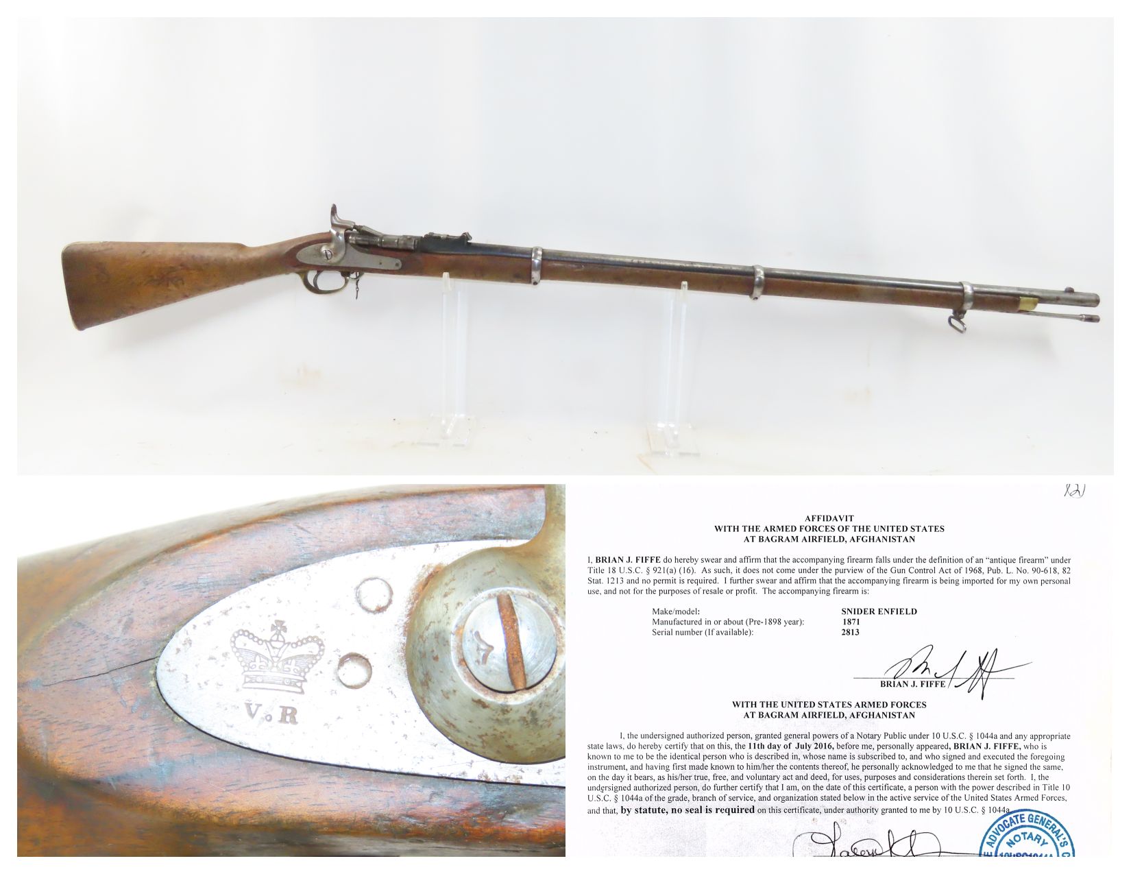 Enfield Snider Mk. III Rifle with Afghanistan Bring Back Paper 12.6 C ...