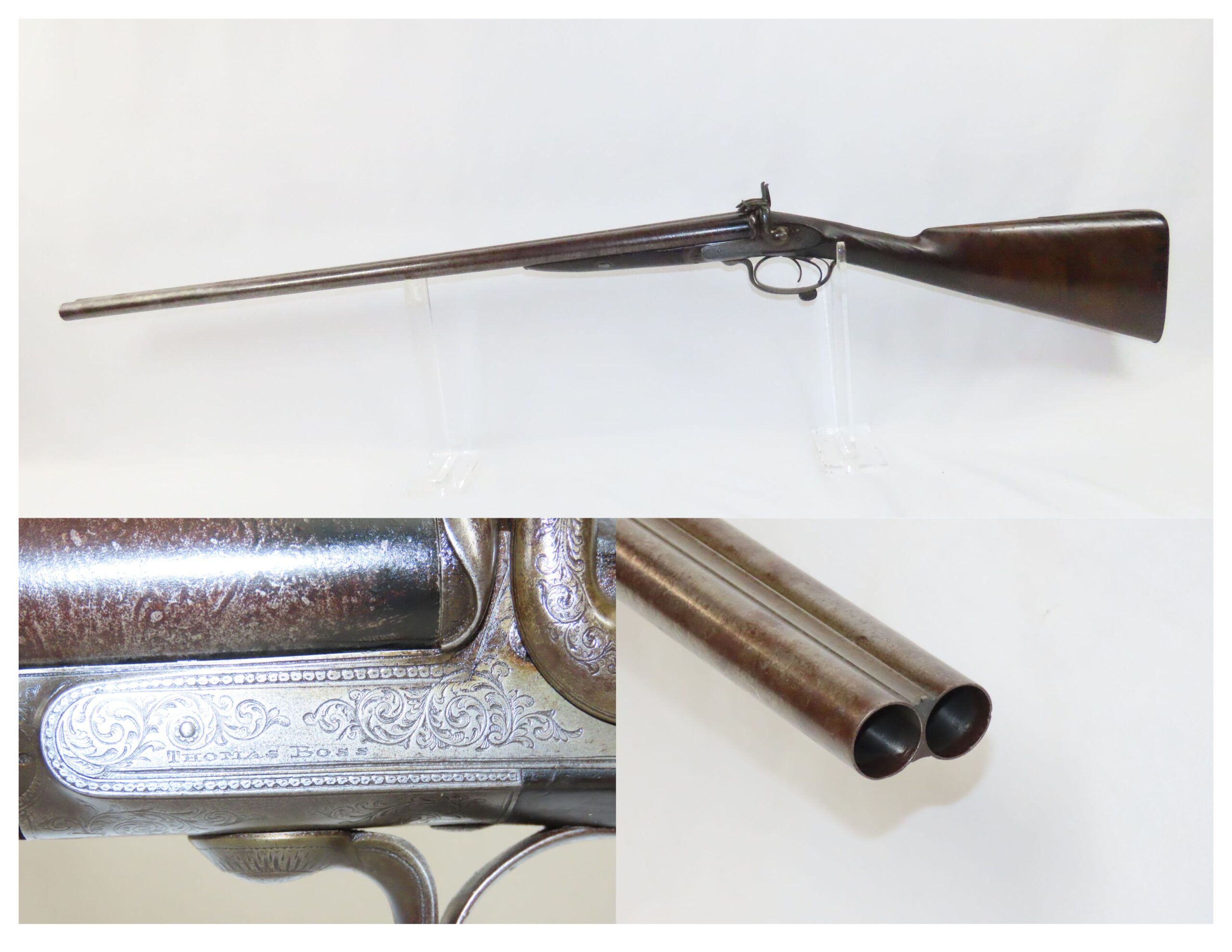 Engraved Thomas Boss 12 Bore Pinfire Double barrel Rotary Underlever ...